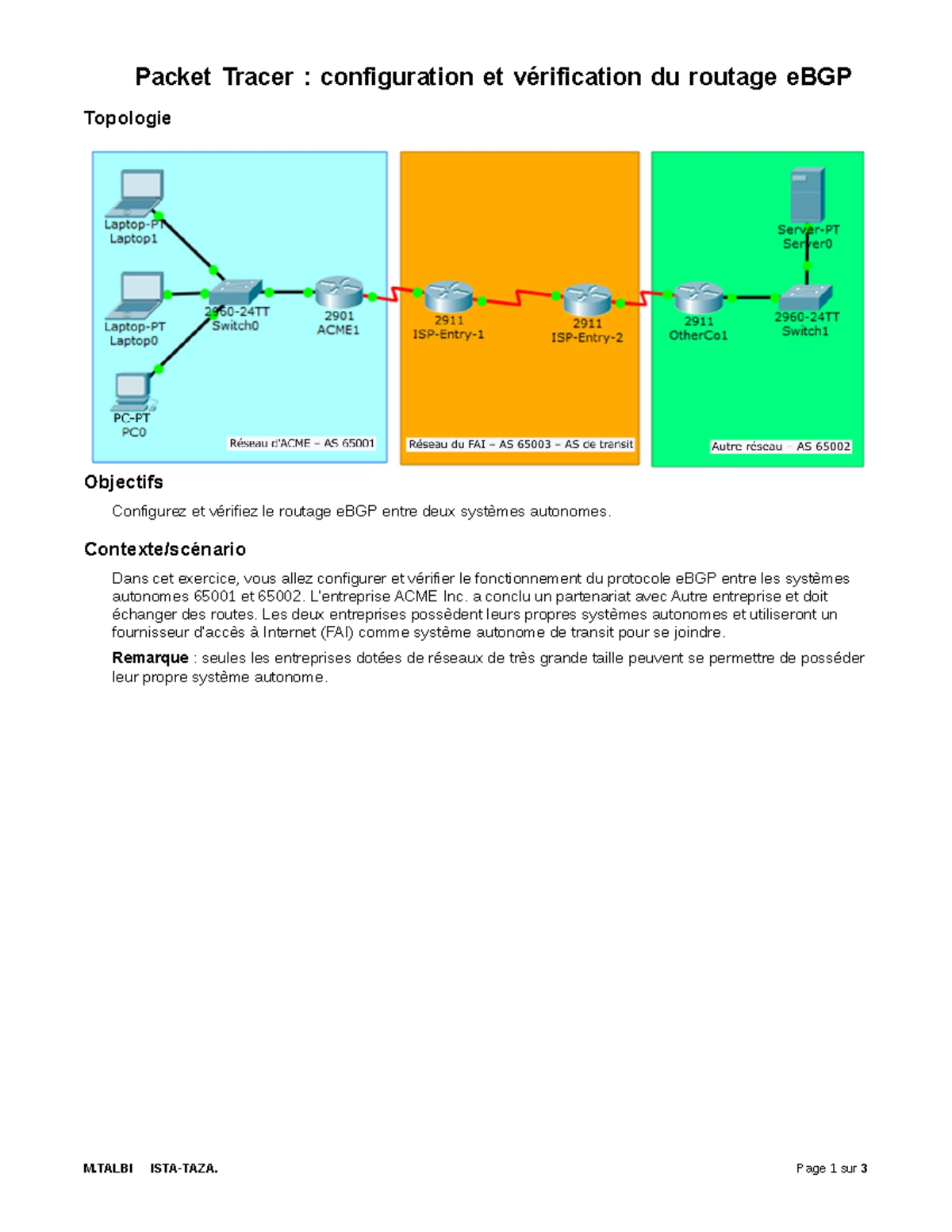 3.5.3.4-CCNA4- Packet Tracer - Configure et vérification e BGP - ILM - M ISTA-TAZA. Page 1 sur 3 ...