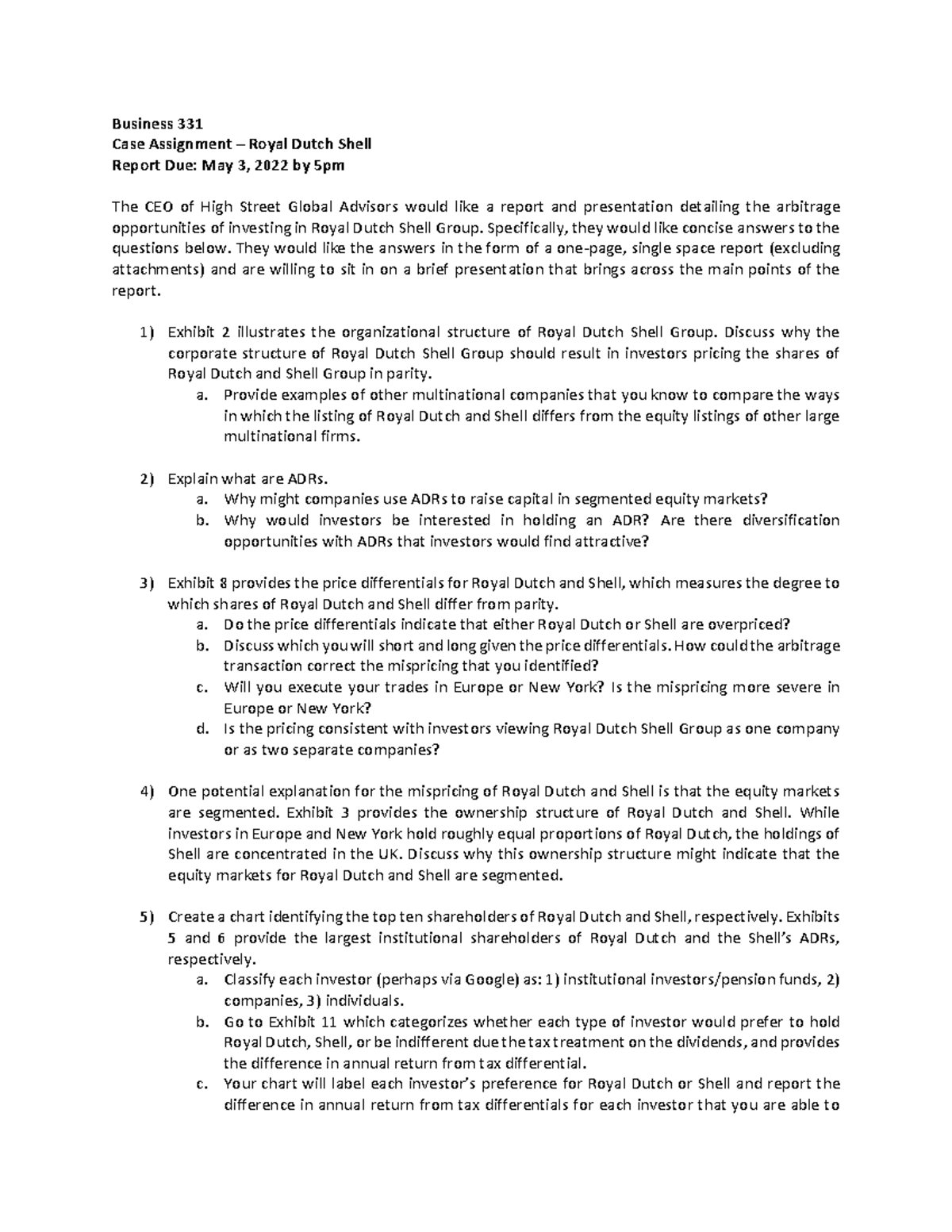 Case Assignment Royal Dutch Shell - Business Finance And Economics ...