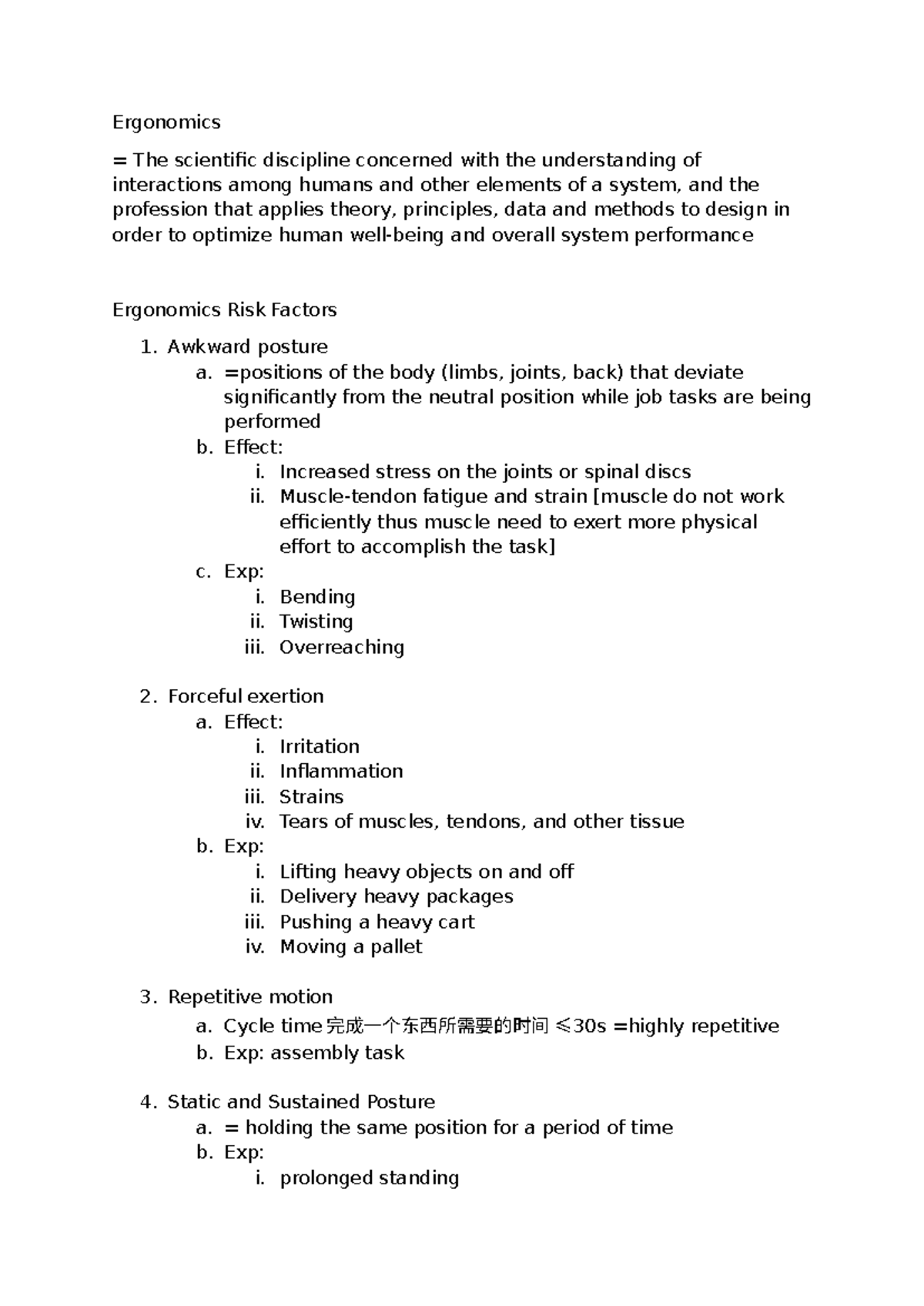 Ergonomics notes - Summary based on ergonomic lecture - Ergonomics ...