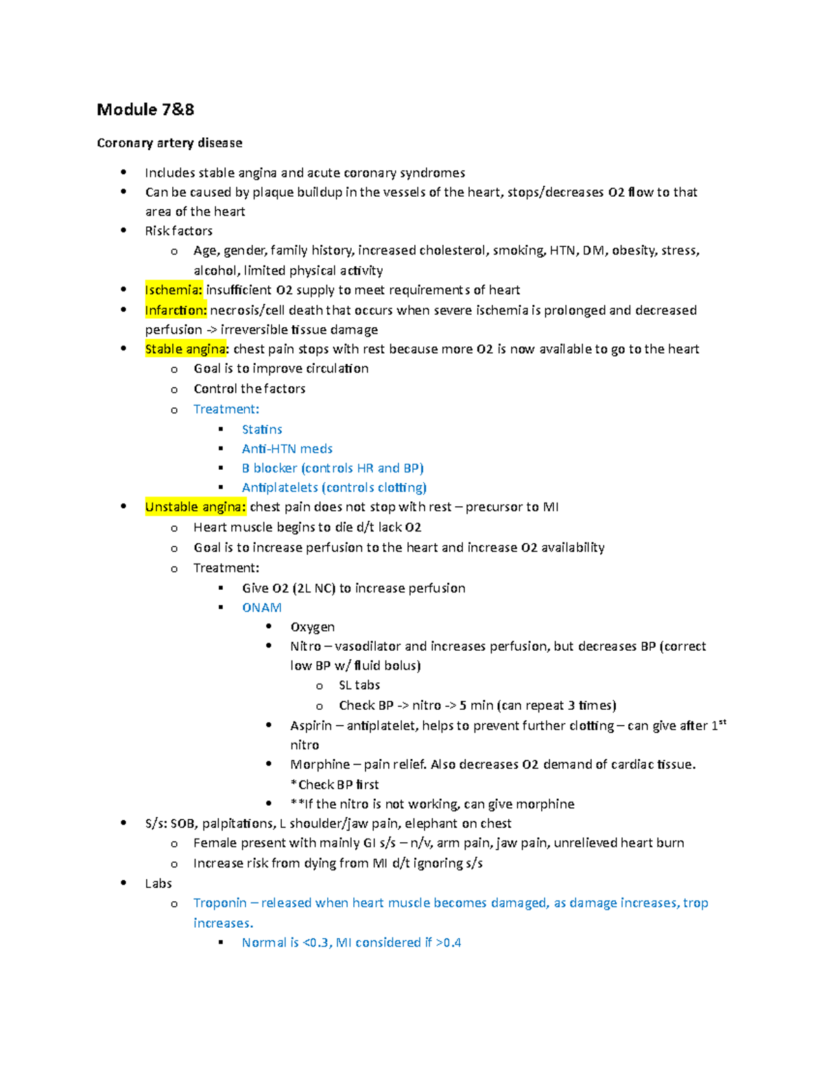 MDC3Final SG - Study guides final exam - Module 7& Coronary artery ...
