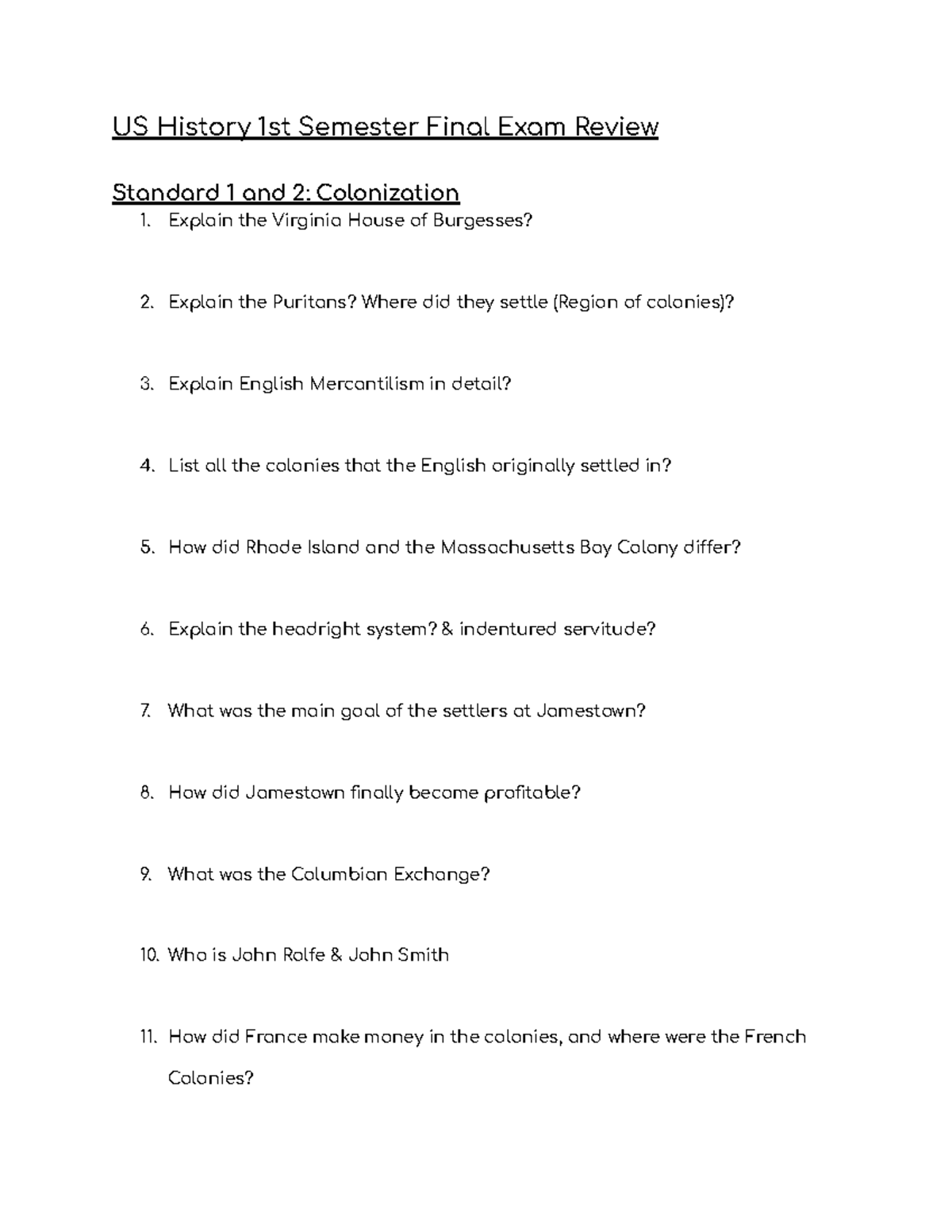 Copy of (2023) Semester 1 Review - Google Docs - US History 1st ...