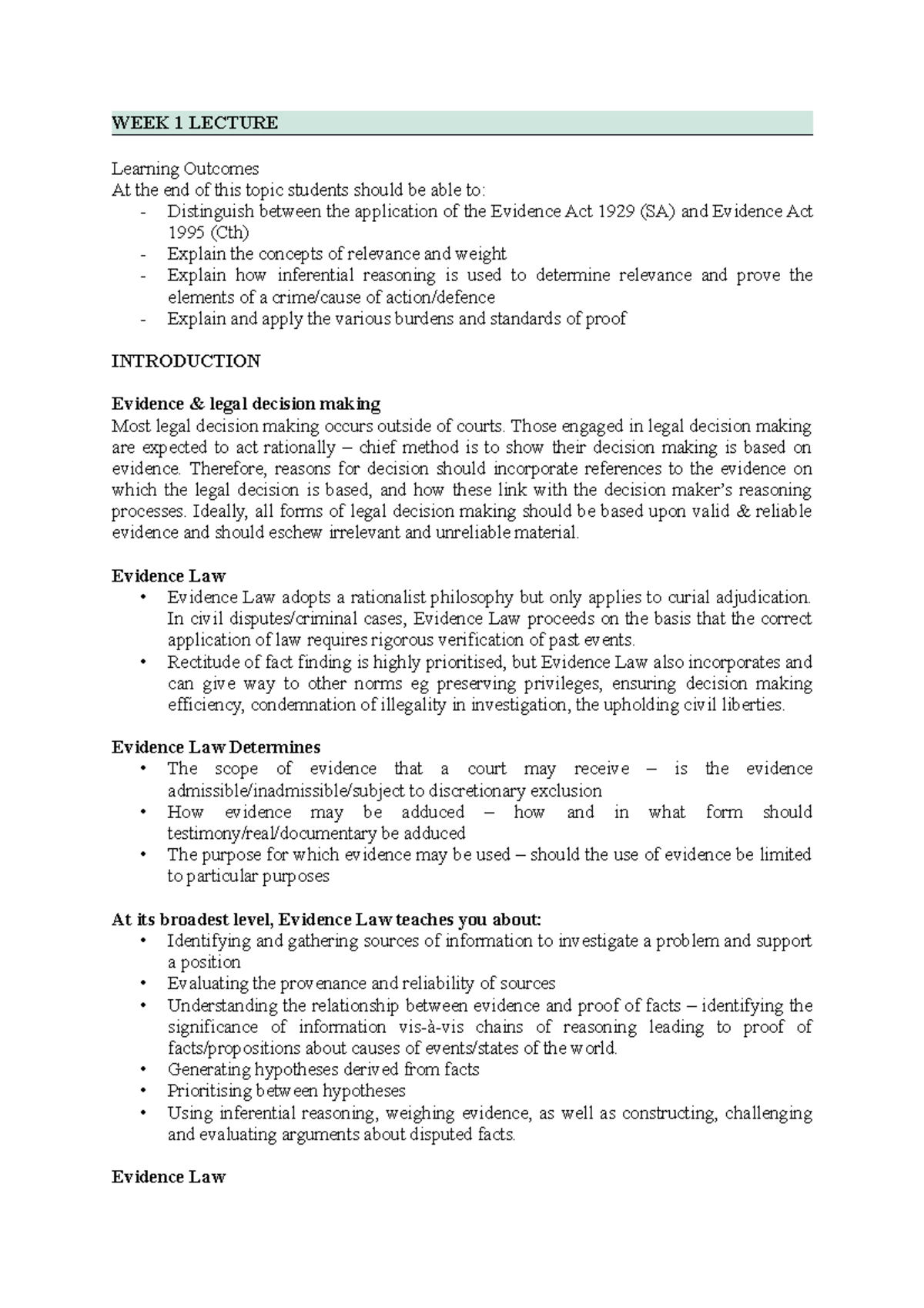 Week 1 lecture - notes exam prep 1 - WEEK 1 LECTURE Learning Outcomes ...