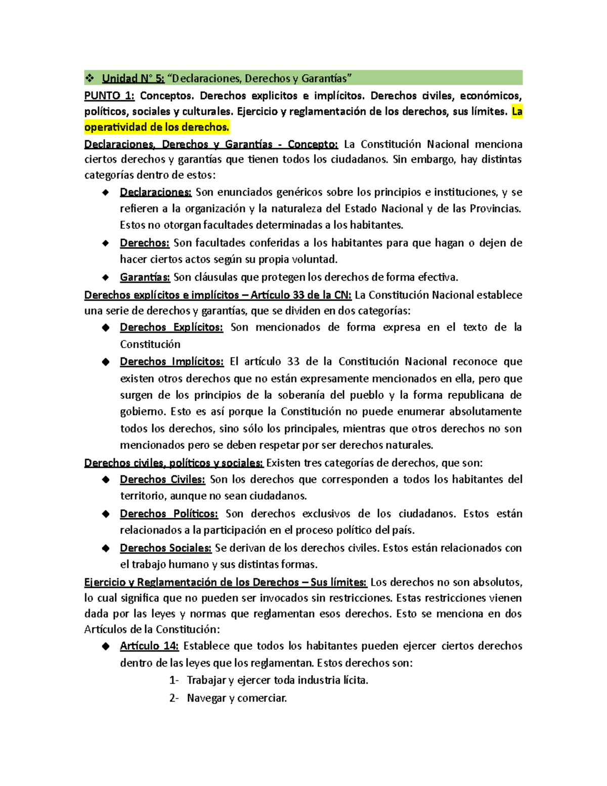 Unidad N 5 Derecho Constitucional - Unidad 5: Derechos y PUNTO 1 ...