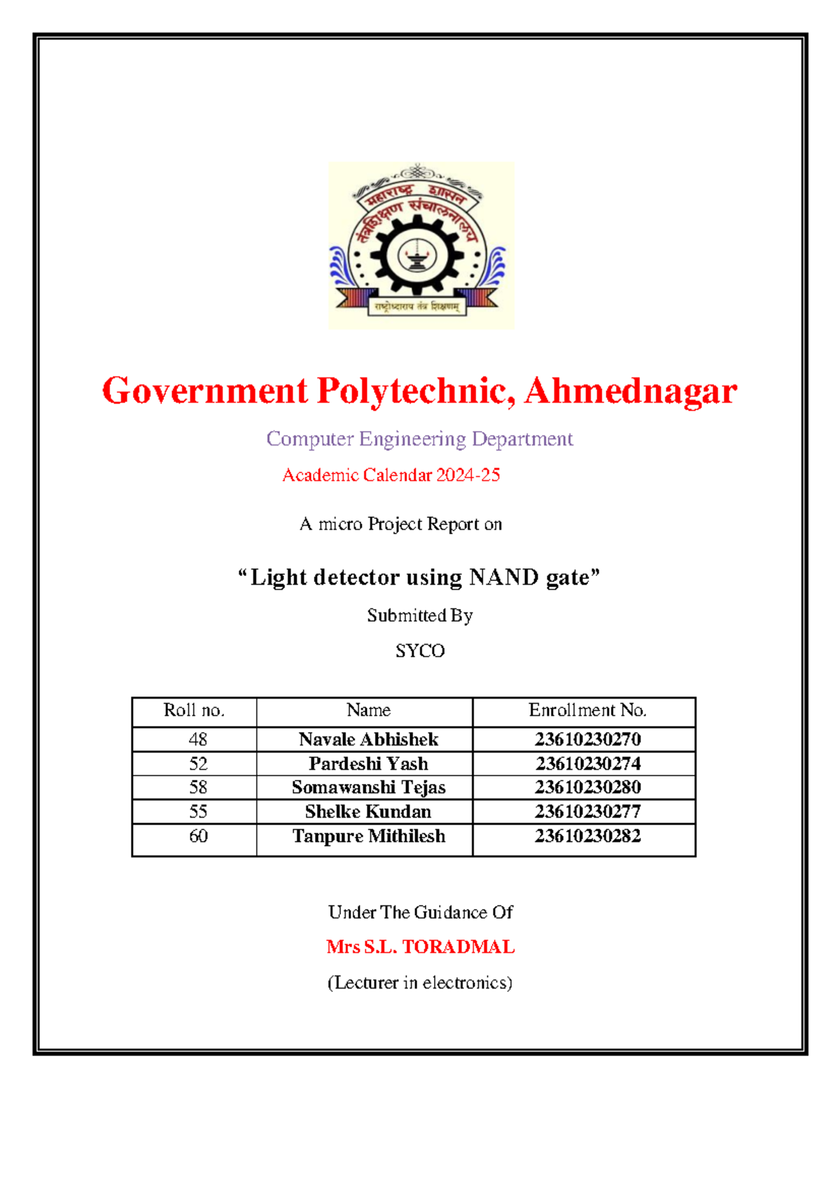 Dte micro-project - Government Polytechnic, Ahmednagar ####### Computer Engineering Department ...