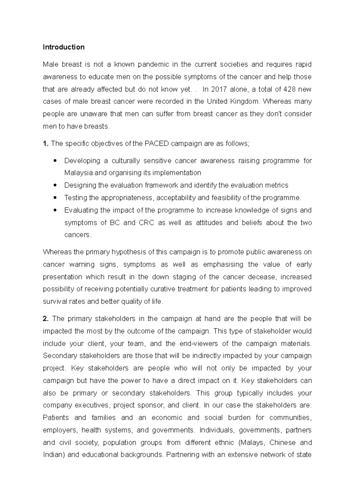 DPR2605 Assignment 2 - DVA - Introduction Male breast is not a known pandemic in the current ...