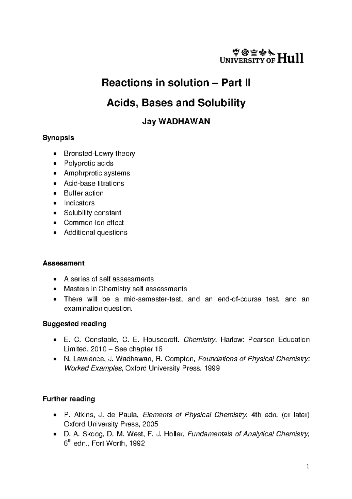Reactions In Solution Part Two - Reactions in solution – Part II Acids ...
