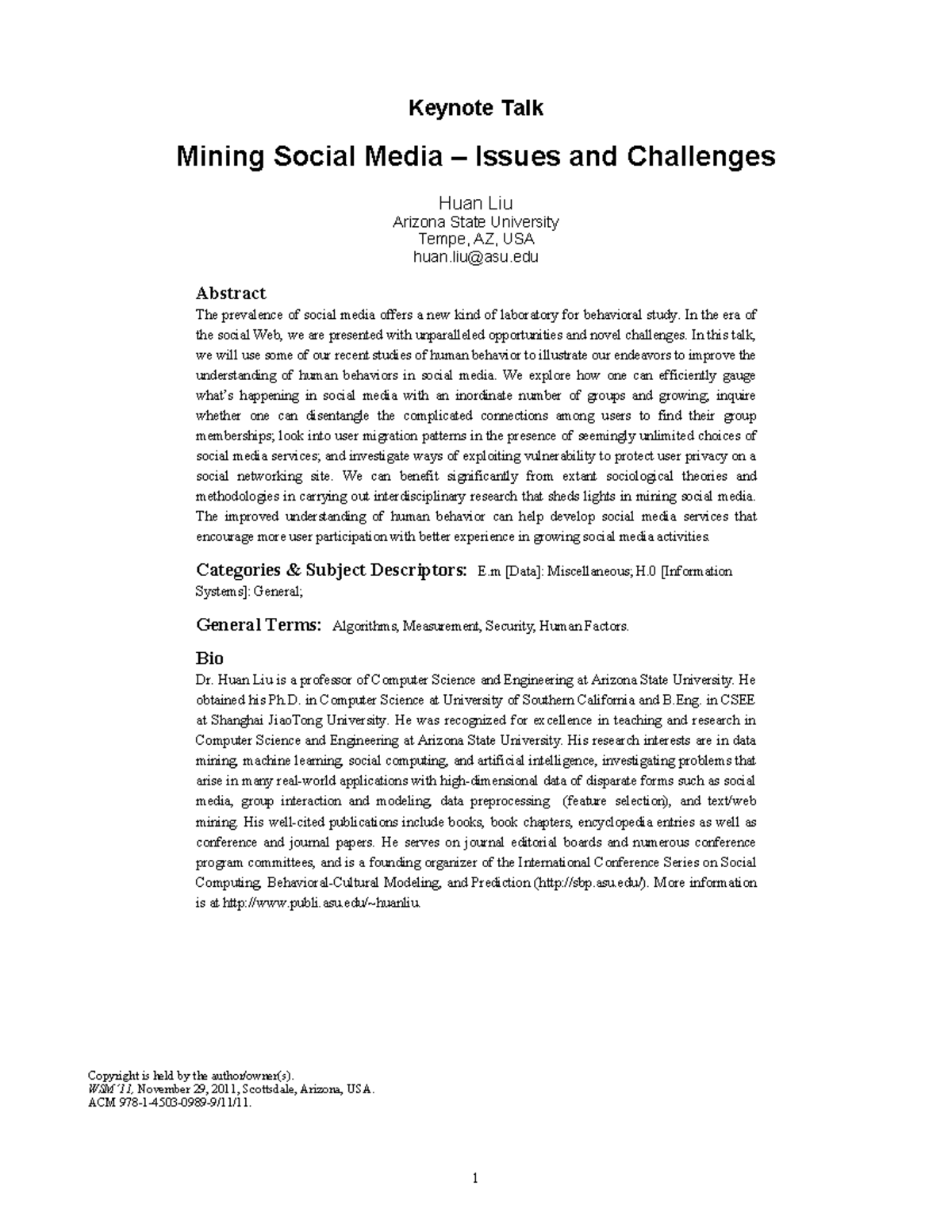 Mining Social Media Issues and Challenges - Keynote Talk Mining Social ...