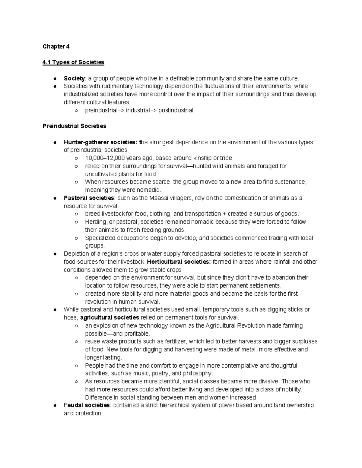 Chapter 4-5 Summary - Chapter 4 4 Types of Societies a group of people ...