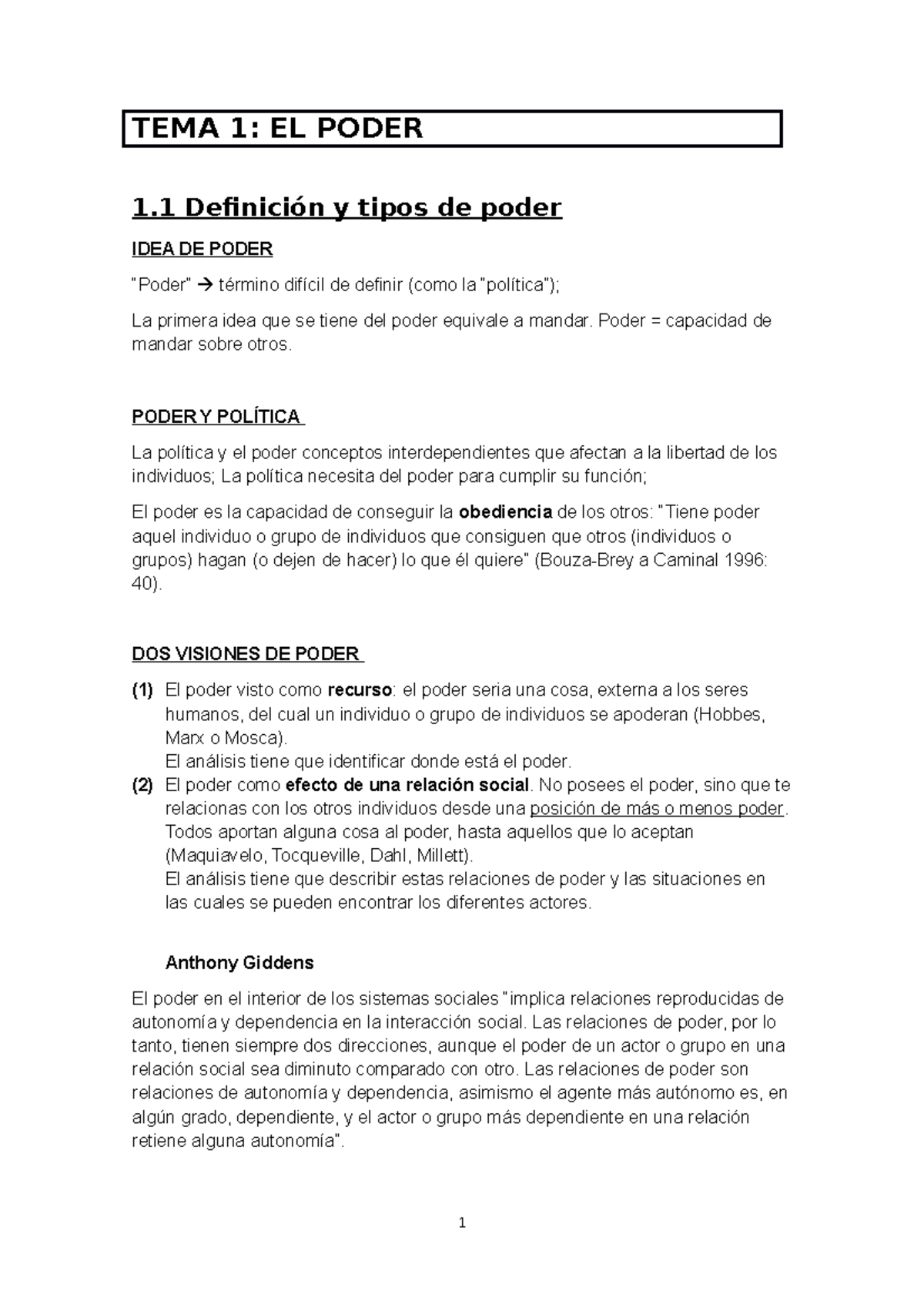 Tema 1 El Poder - Jordi Guiu - TEMA 1: EL PODER 1 Definición y tipos de ...