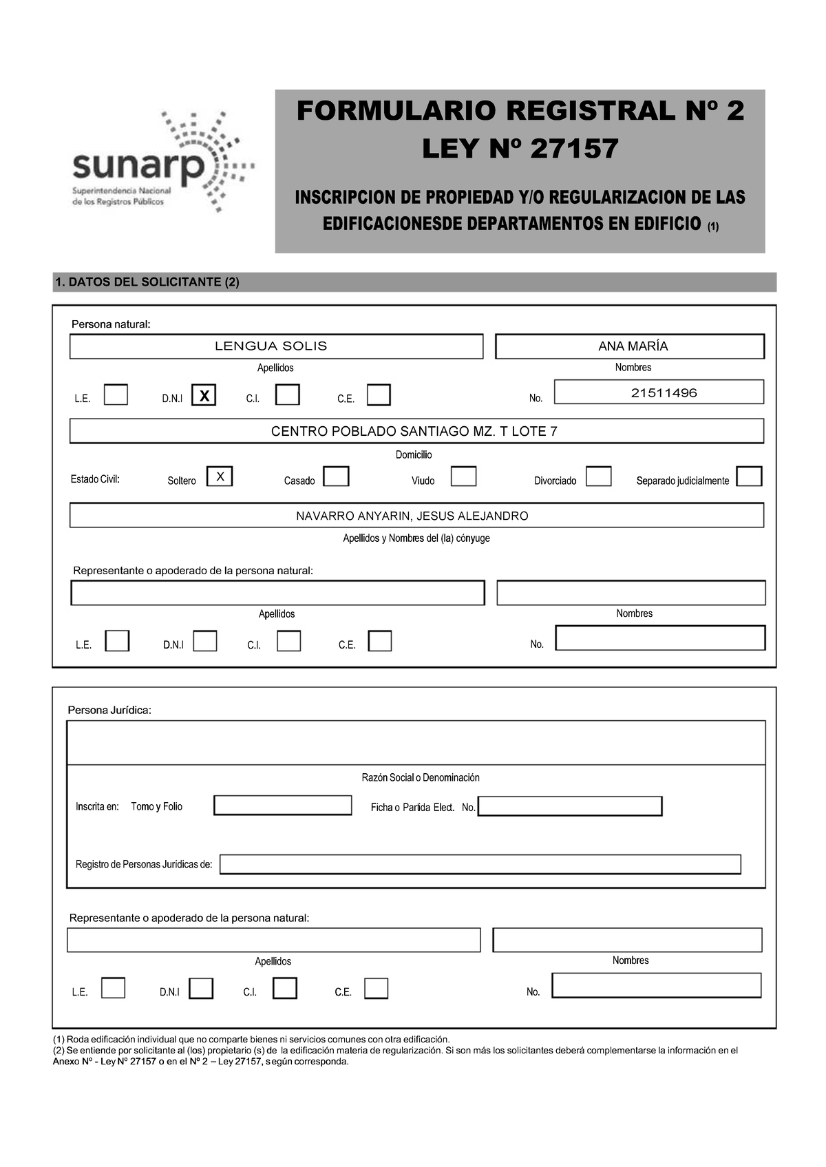 Pdfcoffee - FORMULARIO REGISTRAL Nº 2FORMULARIO REGISTRAL Nº 2 LEY Nº 27157LEY Nº 27157 ...