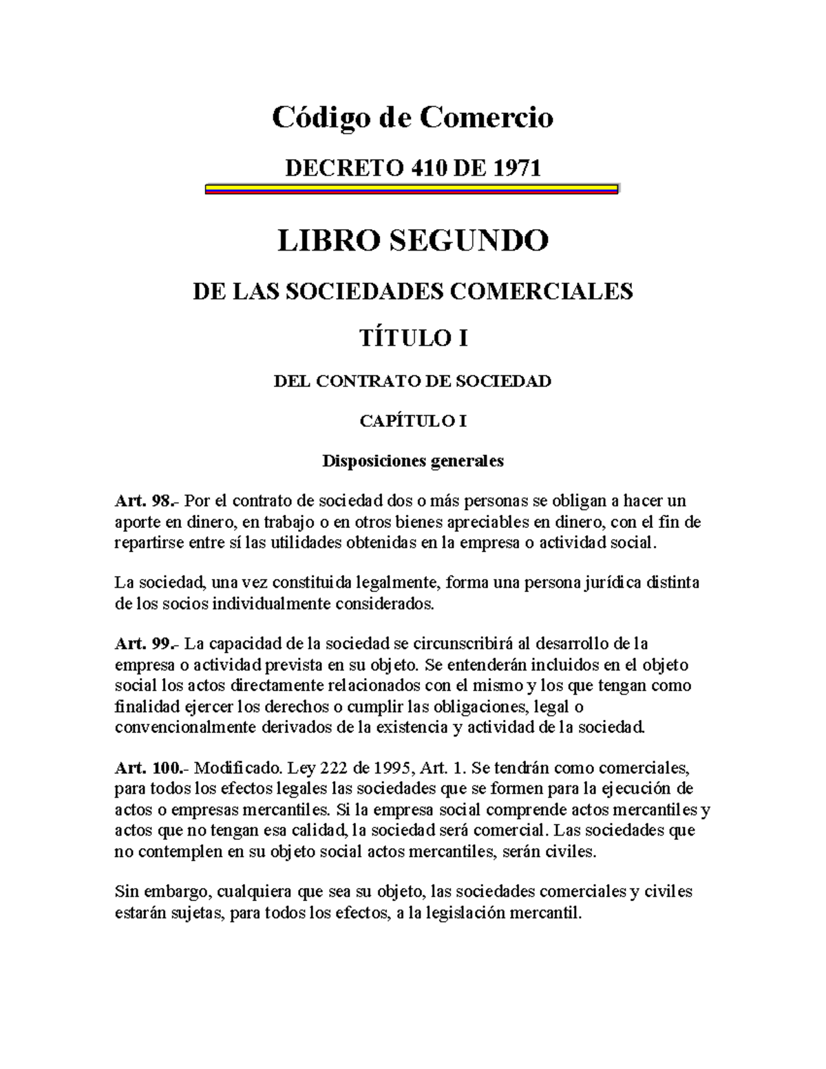 Código de Comercio - Código de Comercio DECRETO 410 DE 1971 LIBRO ...