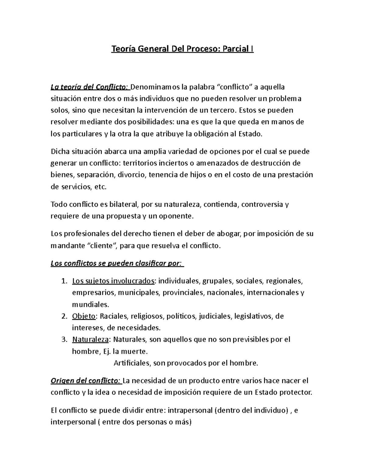 Teoría General Del Proceso I - Teoría General Del Proceso: Parcial I La teoría del Conflicto ...