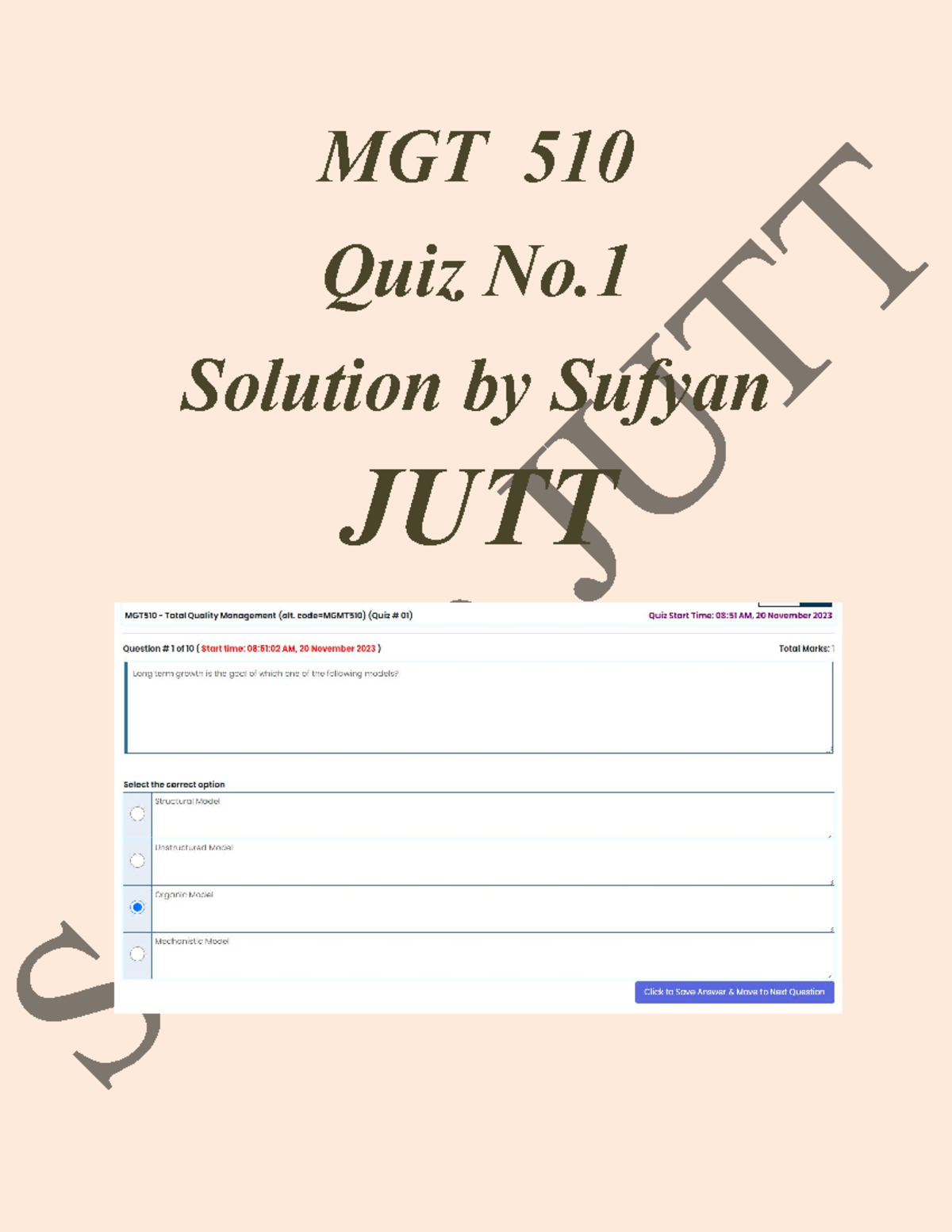 MGT 510 Quiz 1 20-Nov-2023 Solution by Sufyan JUTT - Human Resource Management - MGT 510 Quiz No ...