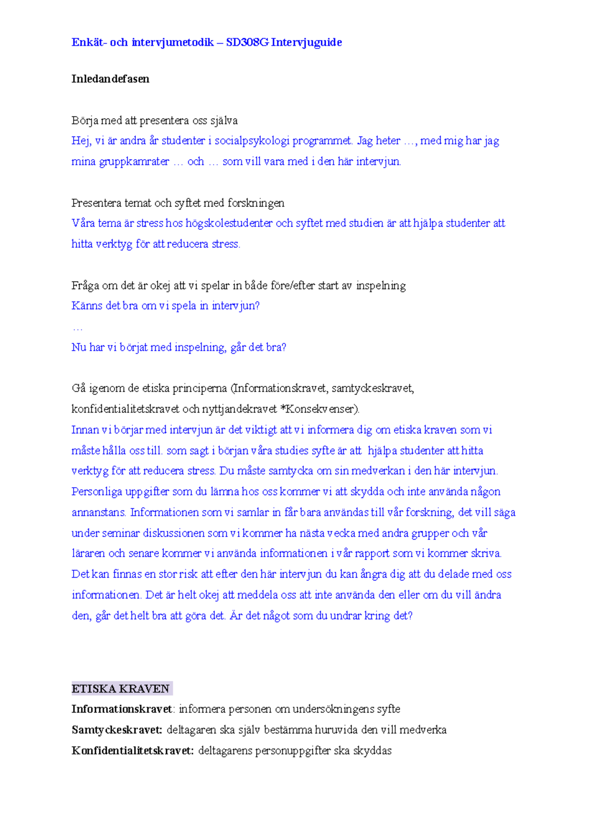 Enkät- och intervjumetodik – SD308G Intervjuguide - Enkät- och ...