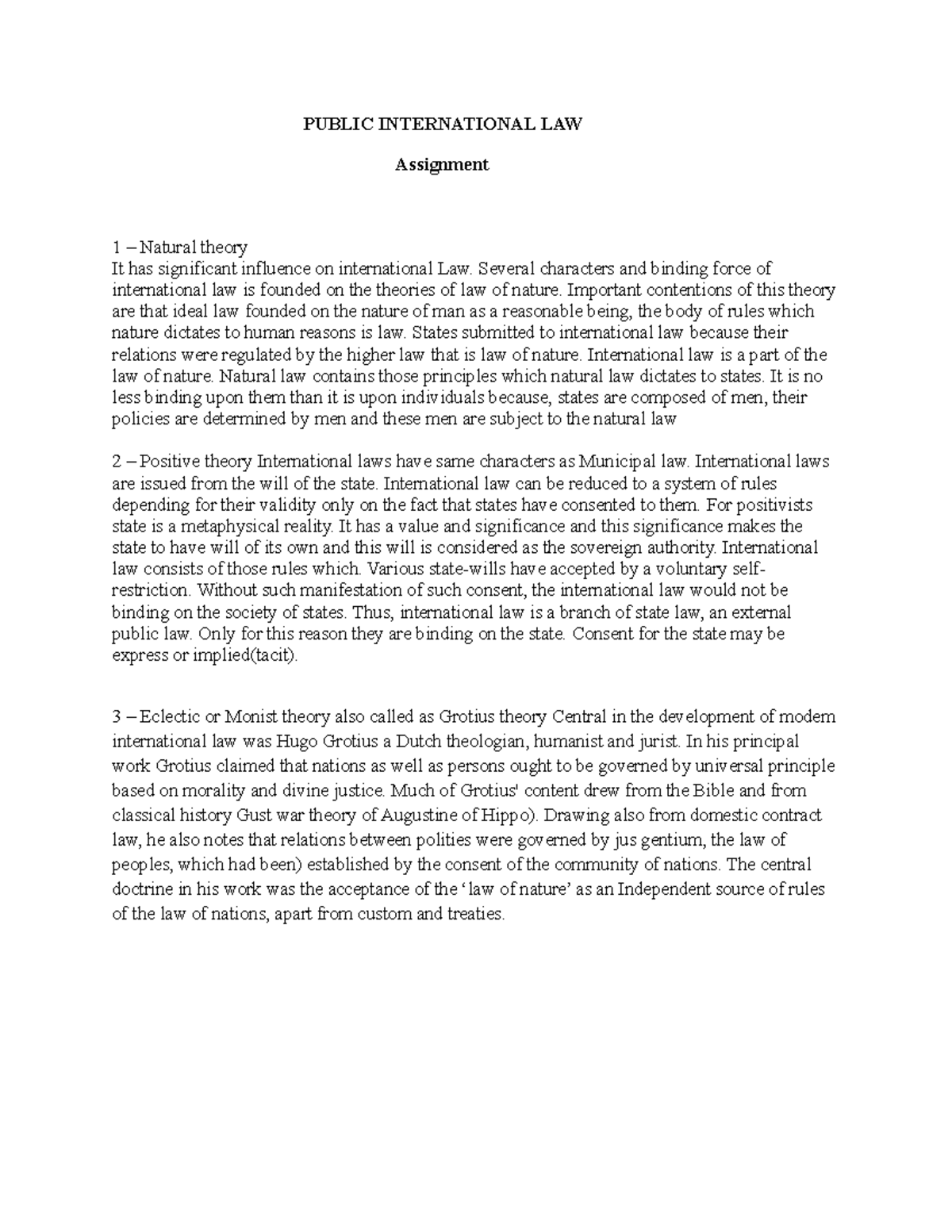 Public International LAW Assignment - PUBLIC INTERNATIONAL LAW ...