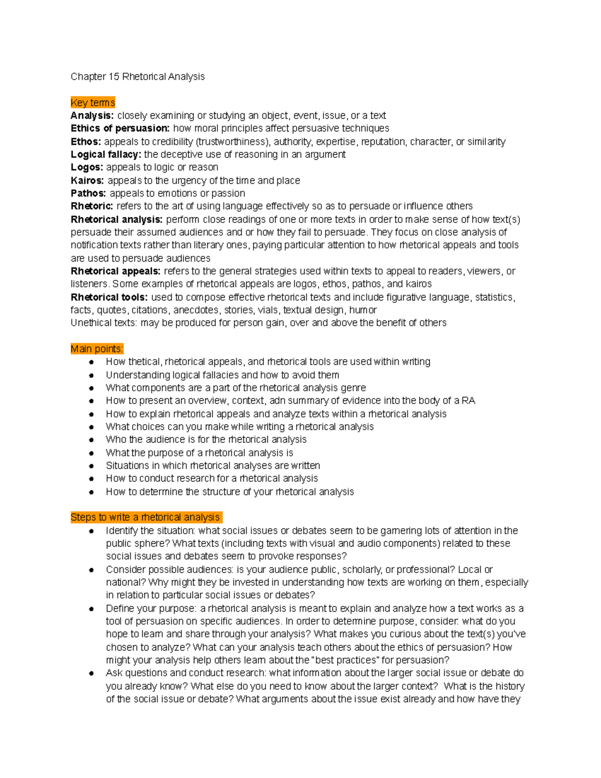 Chapter 15 Rhetorical Analyses - Chapter 15 Rhetorical Analysis Key ...