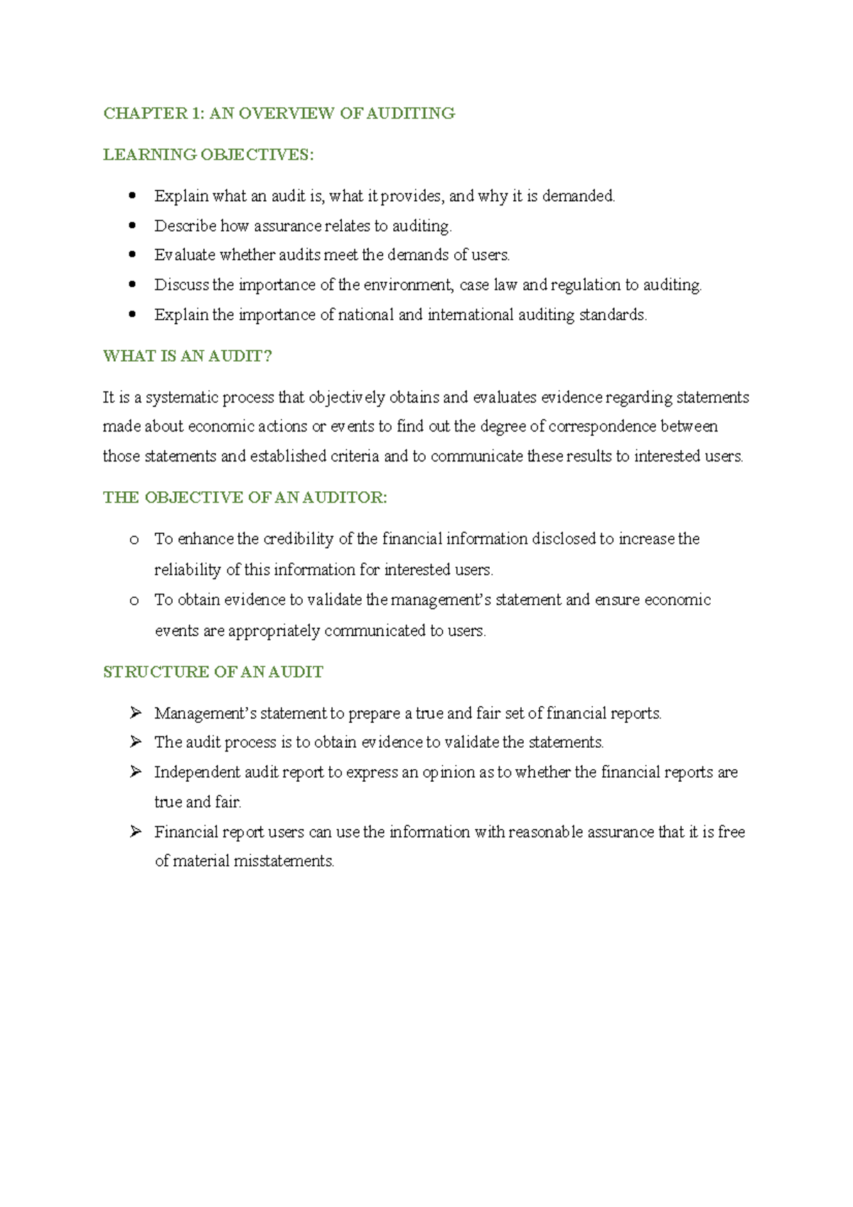 AF304 Short Notes - CHAPTER 1: AN OVERVIEW OF AUDITING LEARNING ...