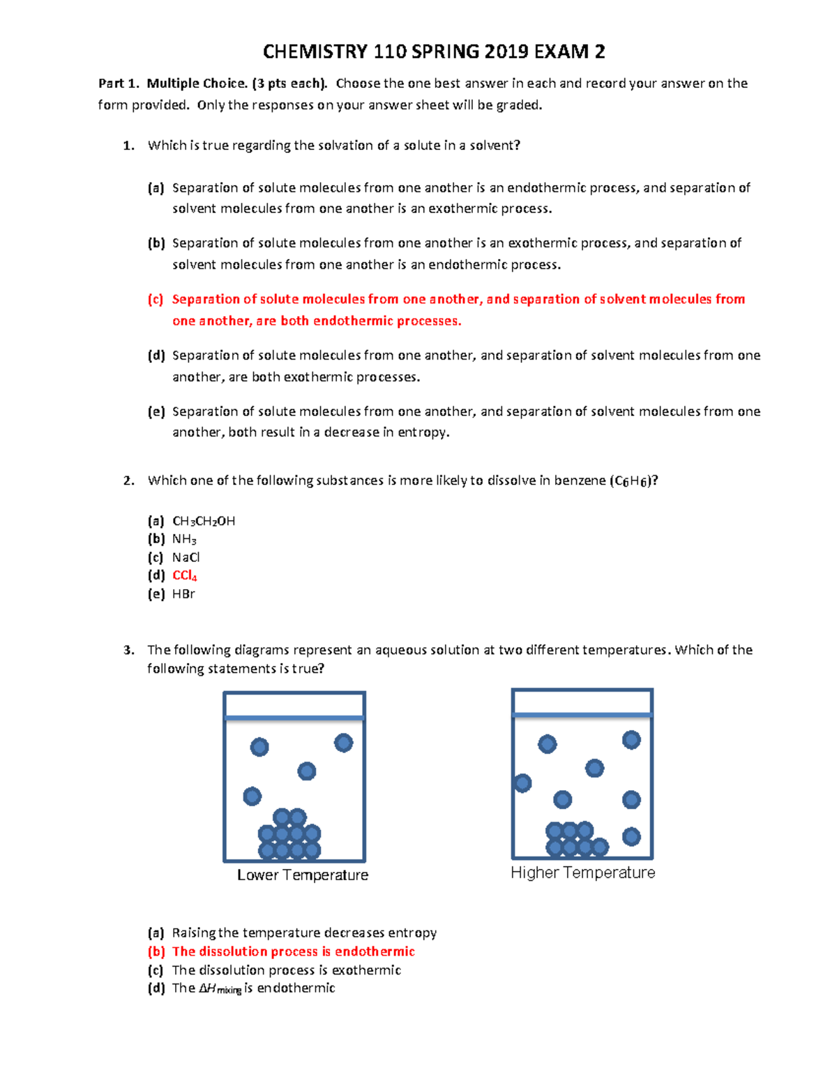 CHEM 110 Spring 2019 Exam 2 GOLD KEY - Part 1. Multiple Choice. (3 pts ...