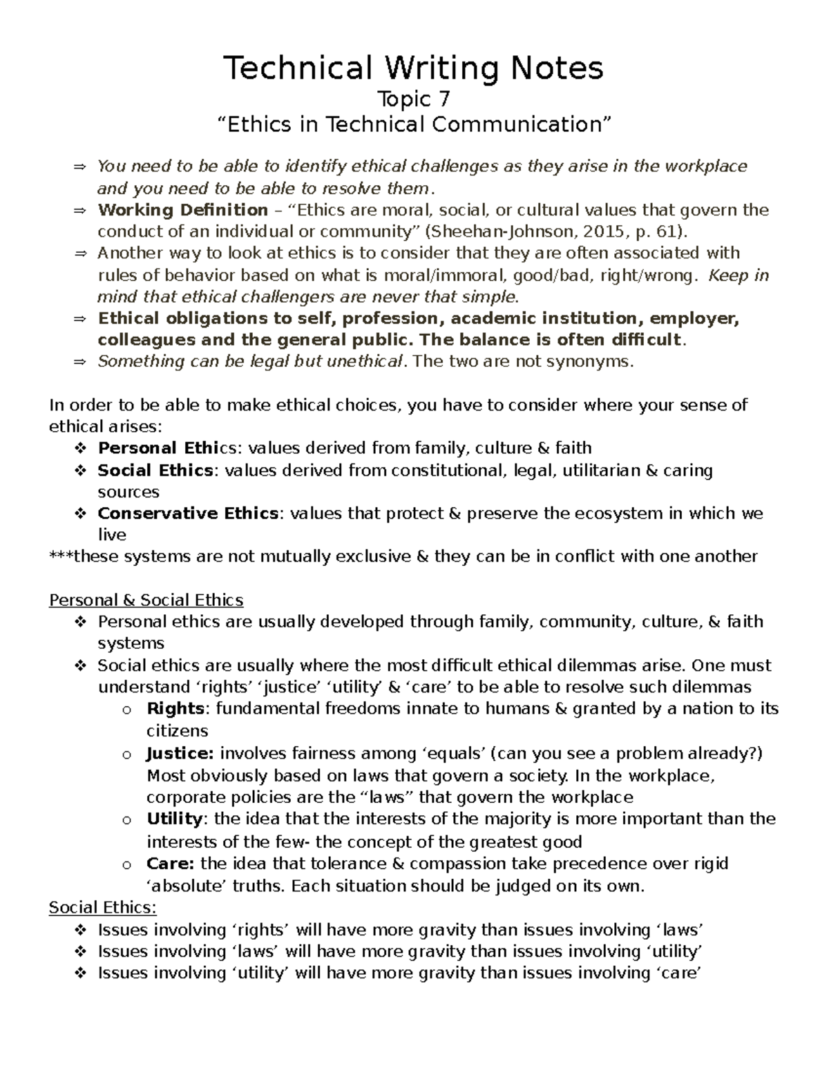 Technical Writing Notes Topic 7 - Working Definition are moral, social ...