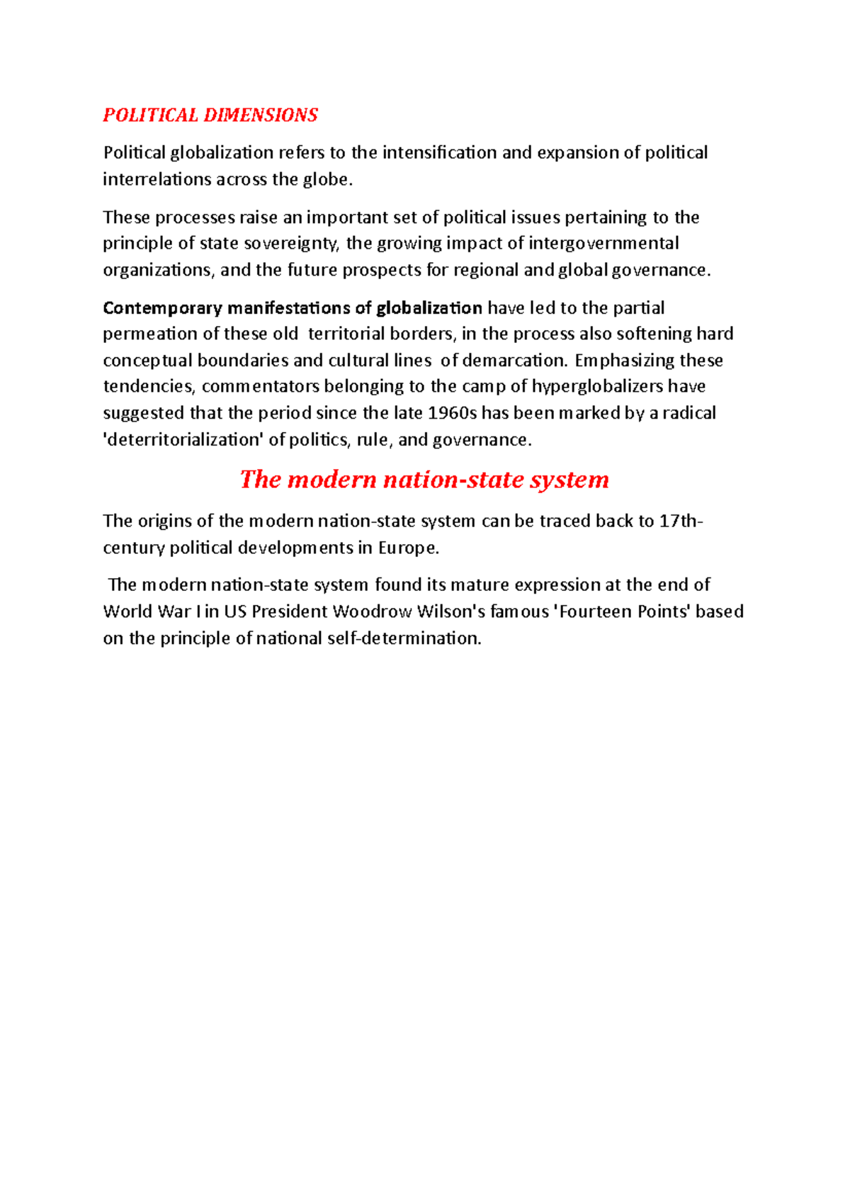 Political Dimensions - Notes - POLITICAL DIMENSIONS Political ...