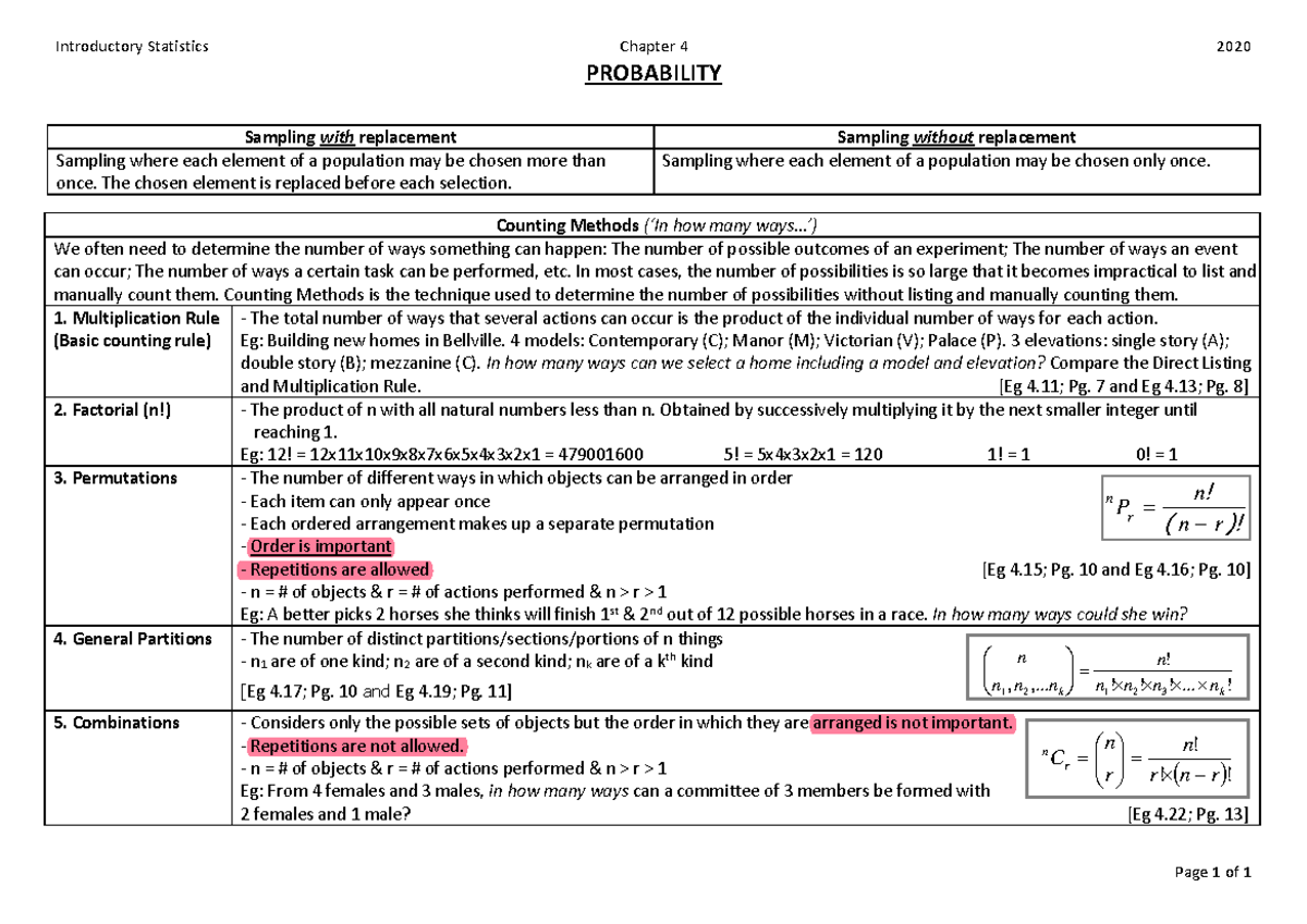 Notes of Ch 4. 2 Laws of counting 2 - Introductory Statistics Chapter 4 ...