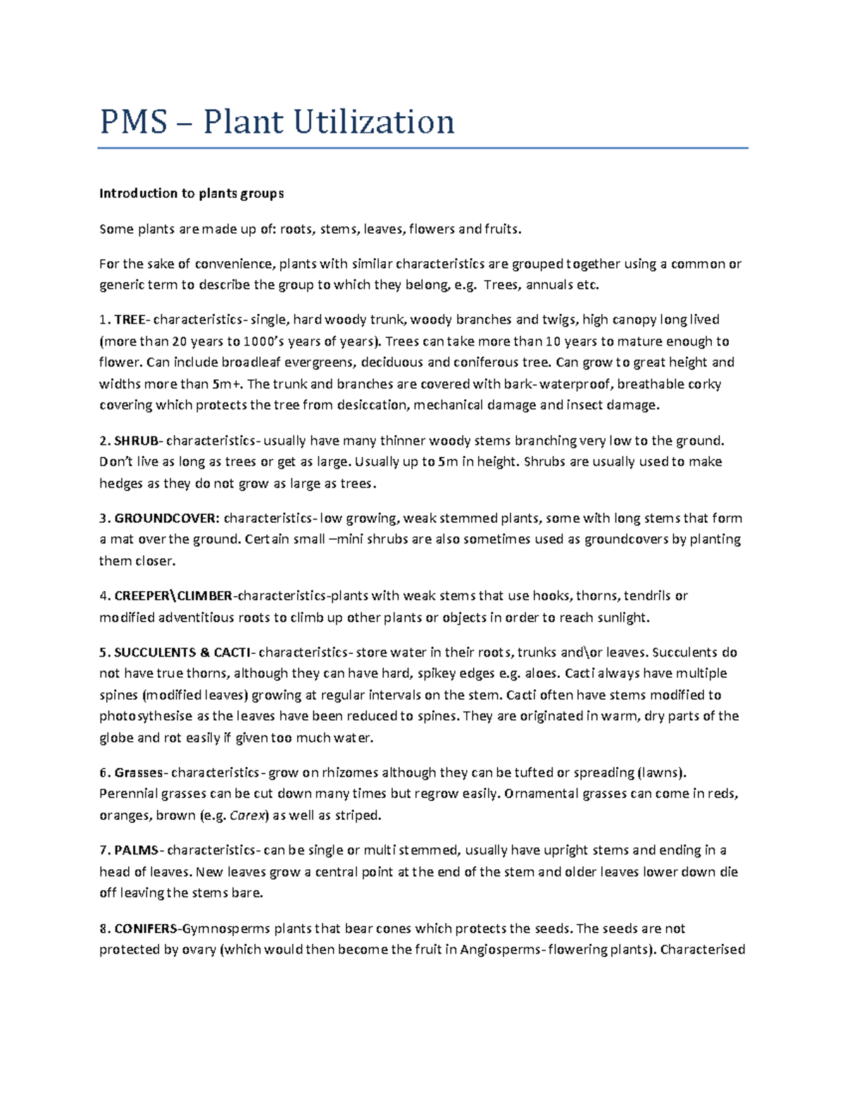Introduction to plant groups - PMS – Plant Utilization Introduction to ...