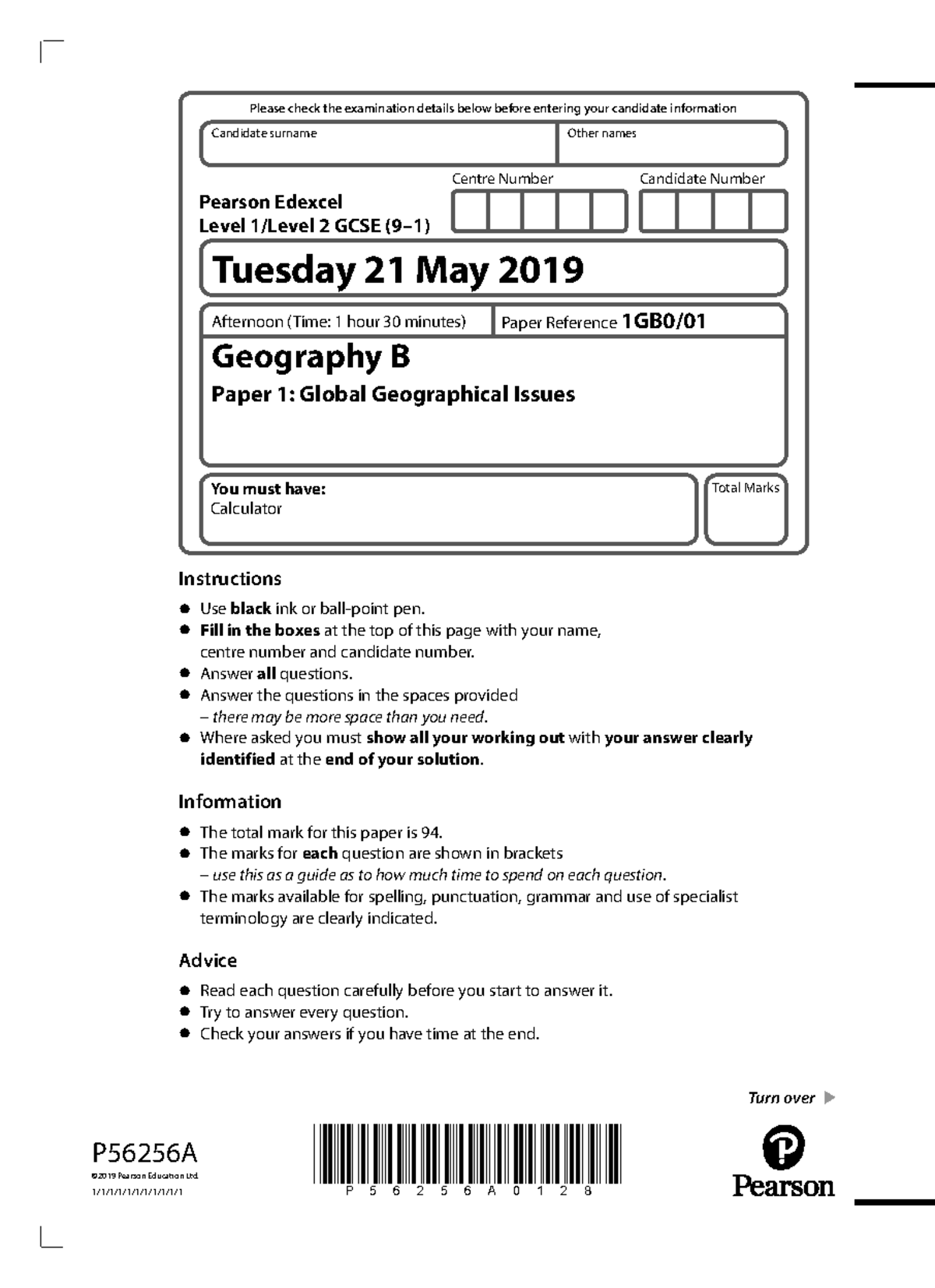 GCSE Geography Paper 1 Question Paper-compressed - P56256A0128 Turn ...