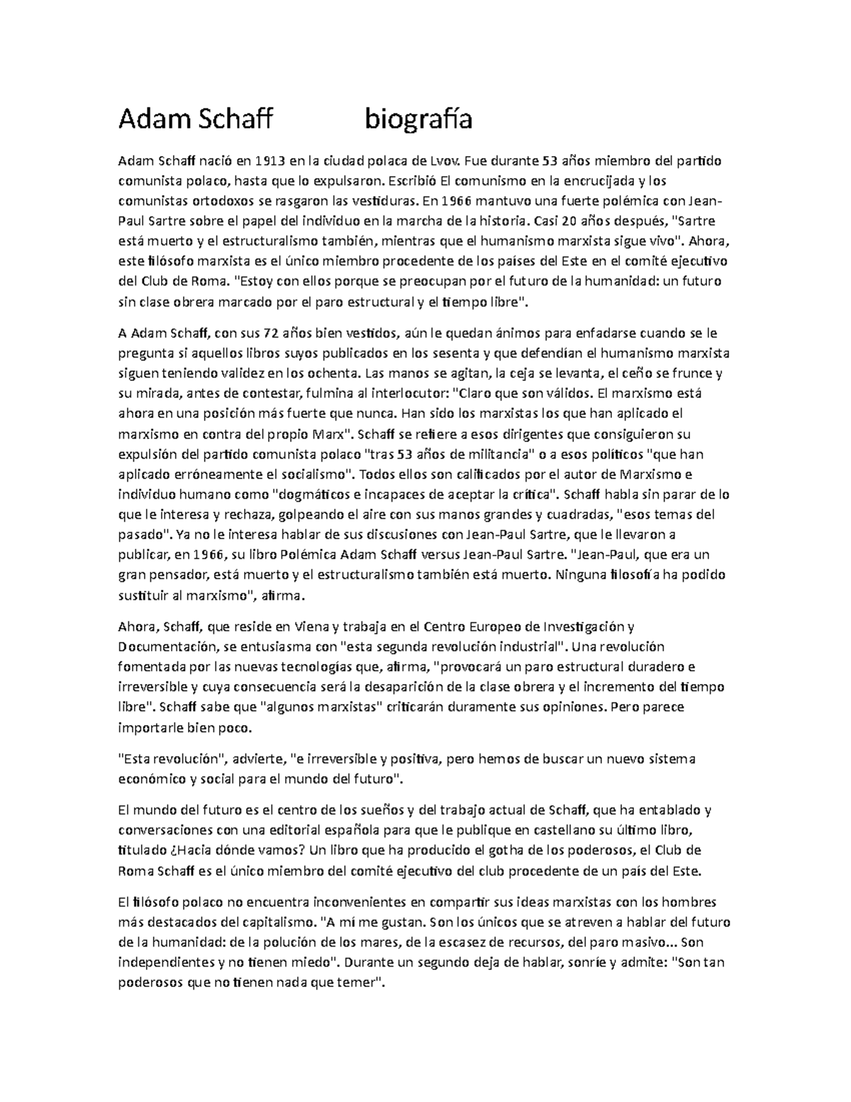 Adam Schaff biografía - Adam Schaf biograía Adam Schaf nació en 1913 en ...