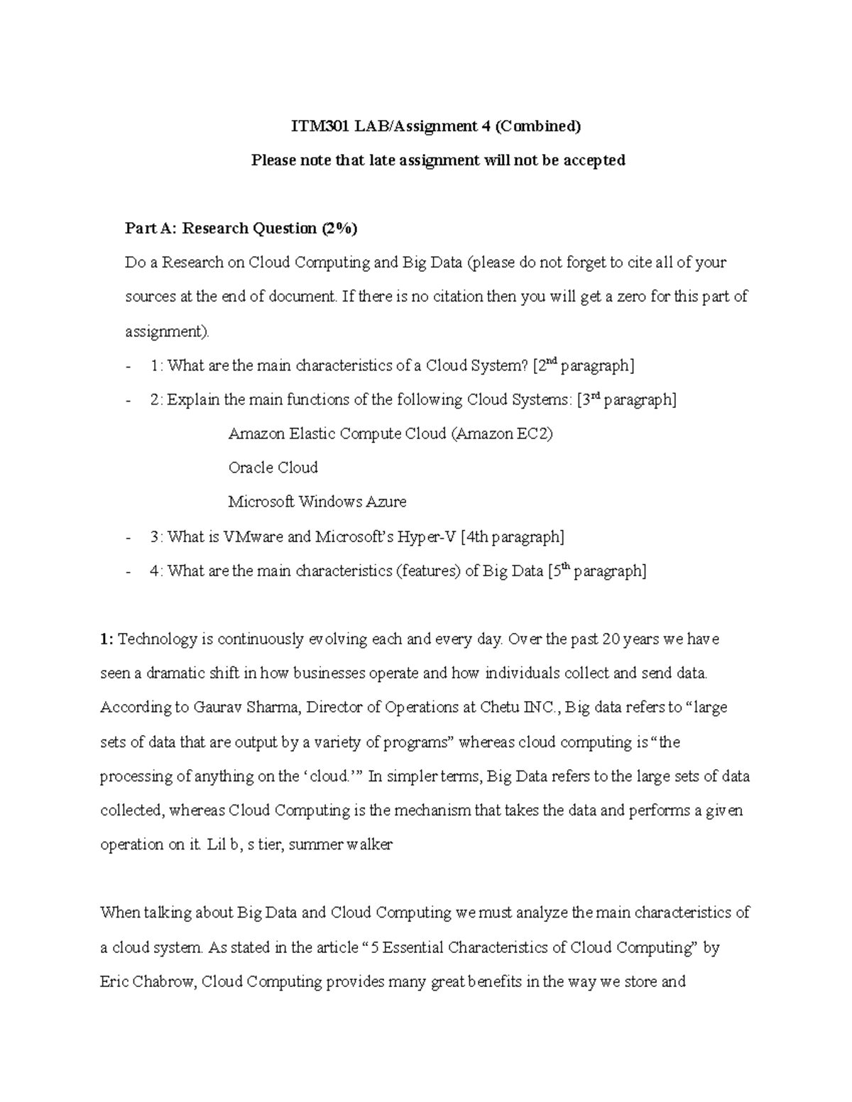 ITM301 LAB4 - Assignment for week 4 - ITM301 LAB/Assignment 4 (Combined) Please note that late ...