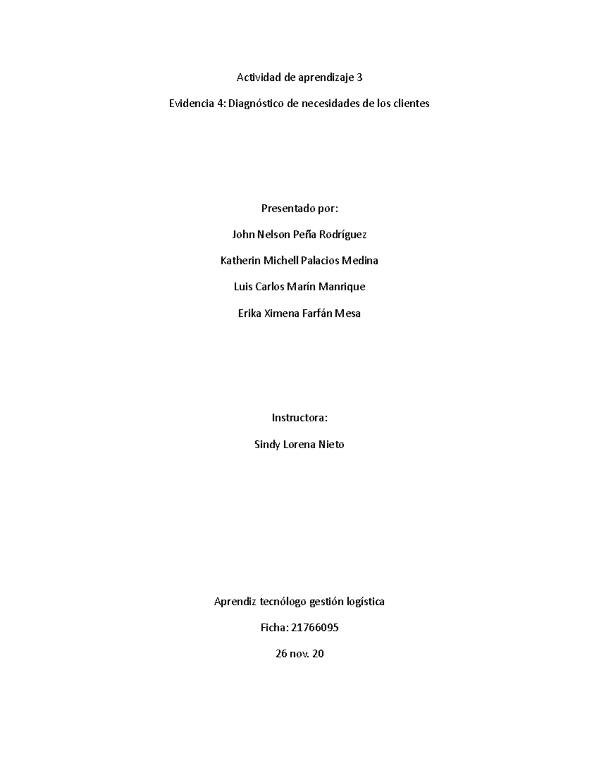 Actividad de aprendizaje 3Diagnostico - Actividad de aprendizaje 3 ...