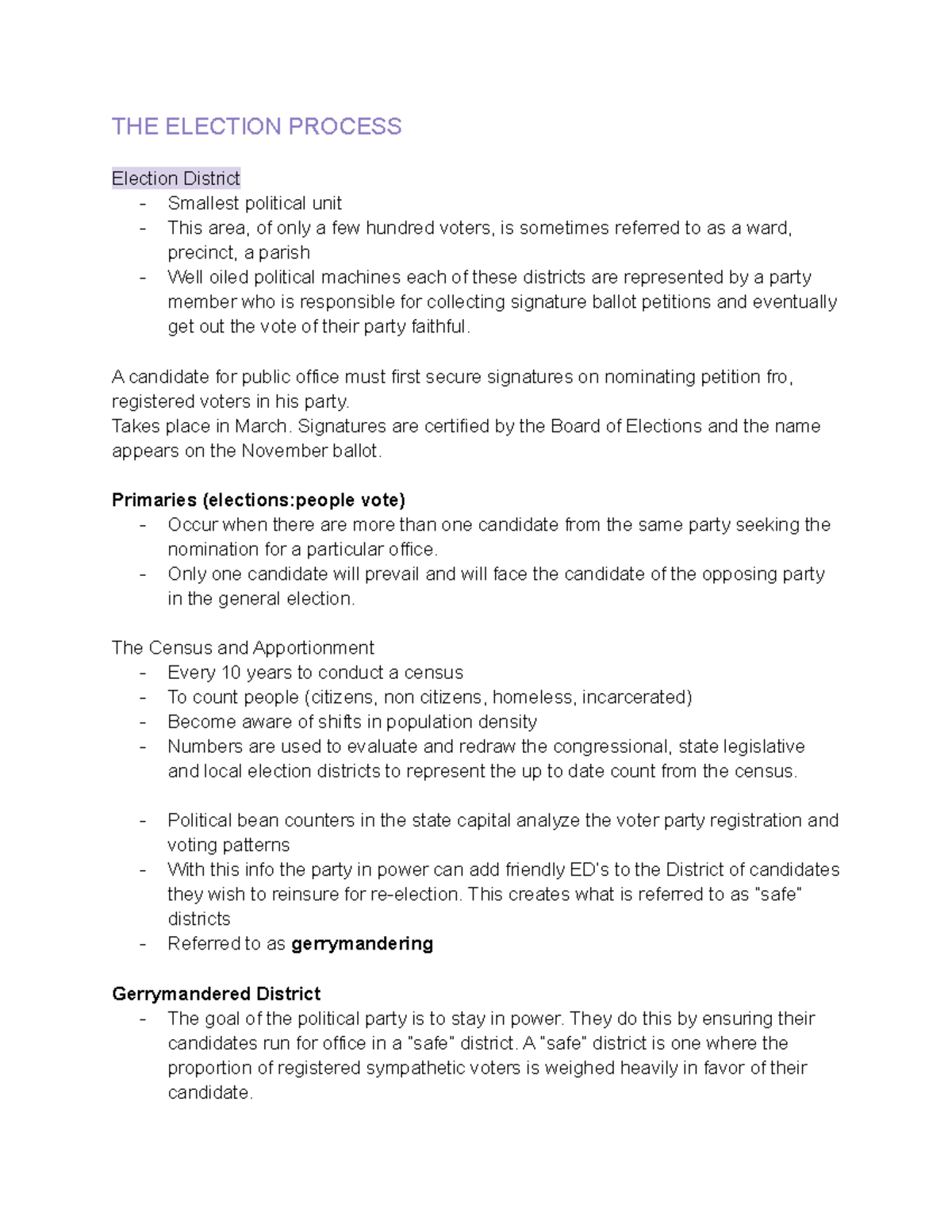 Lecture-POL-10 24 - The Election Process Lecture, Prof Kelly - THE ...