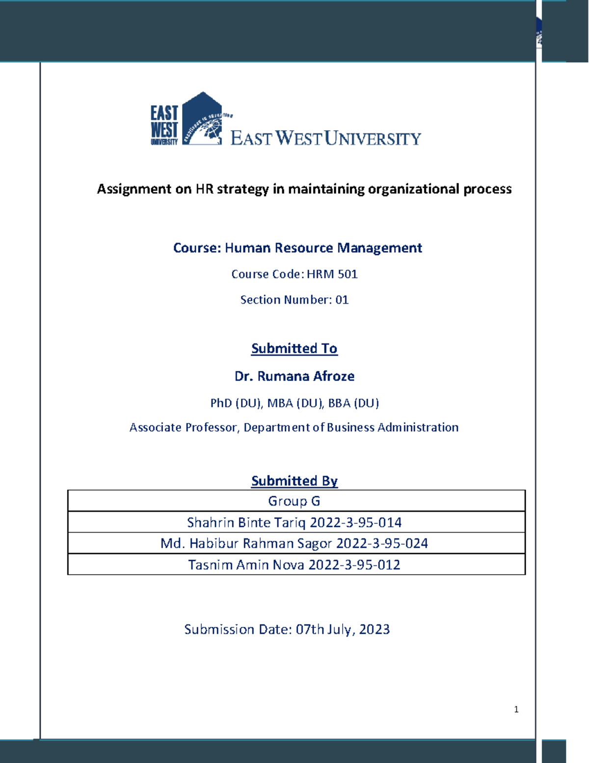 HRM- Assignment-1 - HRM- Assignment-1 - Assignment on HR strategy in maintaining organizational ...