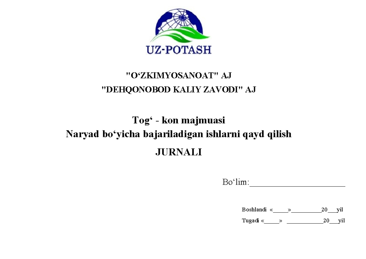 Naryad bo’yicha bajariladigan ishlarni qayd qilish - Cambridge ...