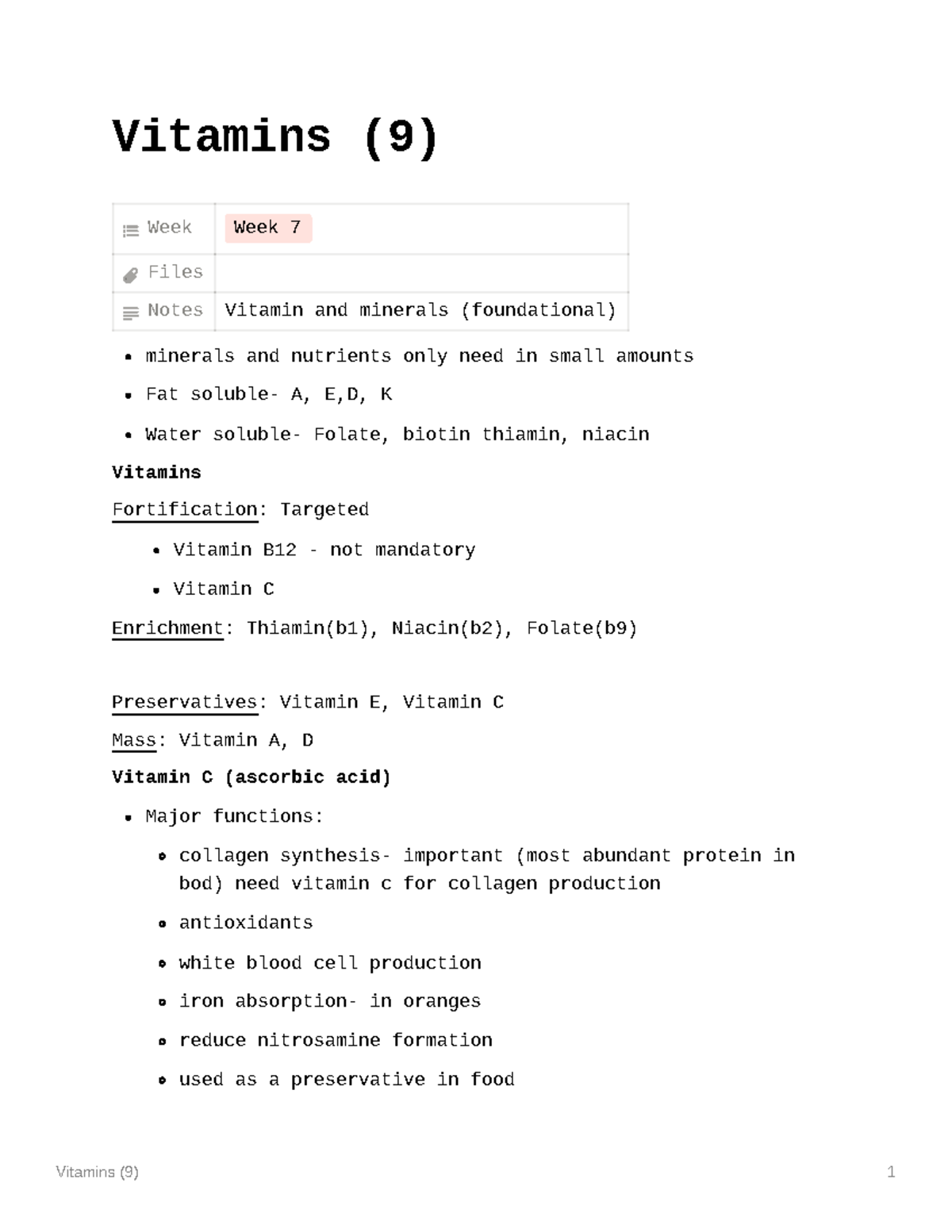 Vitamins - Jennifer Ravia, NSC101 - Vitamins (9) Week Week 7 Files ...