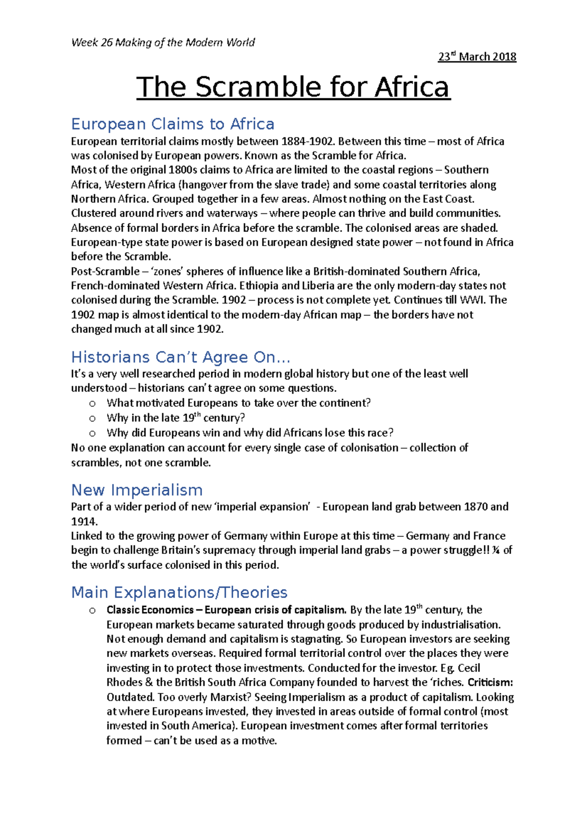 The Scramble for Africa - Week 26 Making of the Modern World 23rd March ...