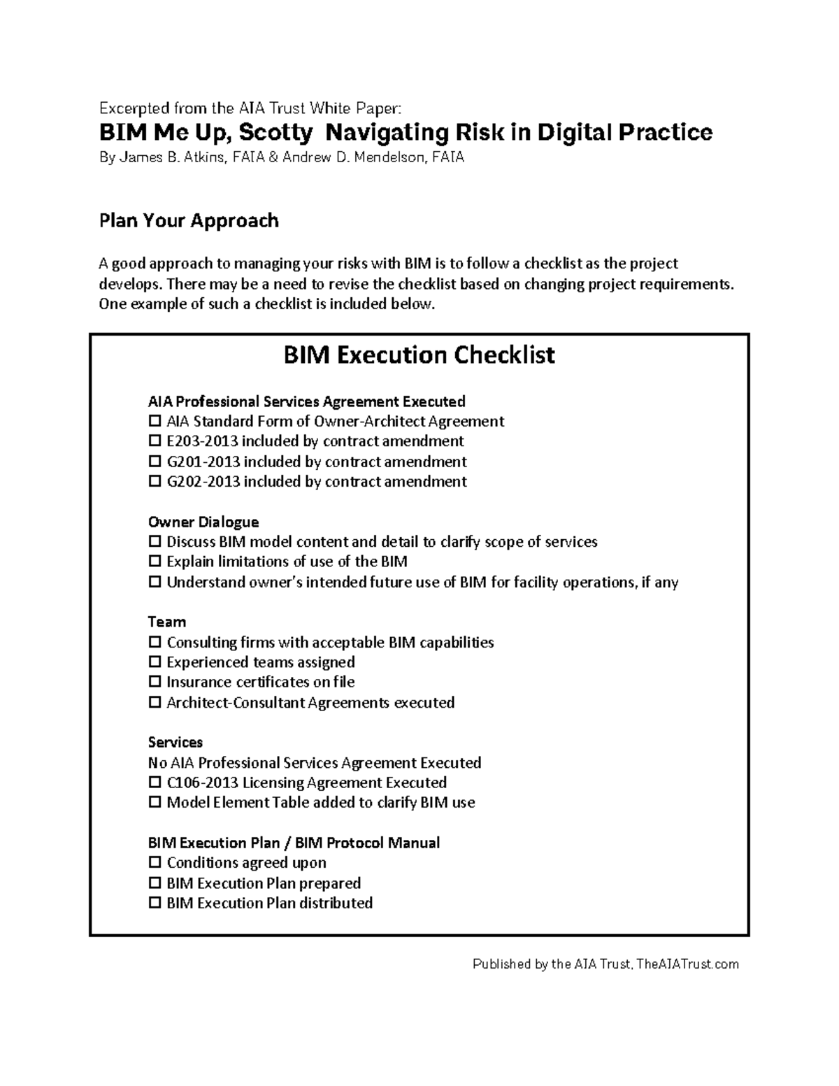 BIM-Execution-Checklist - Excerpted from the AIA Trust White Paper: BIM ...