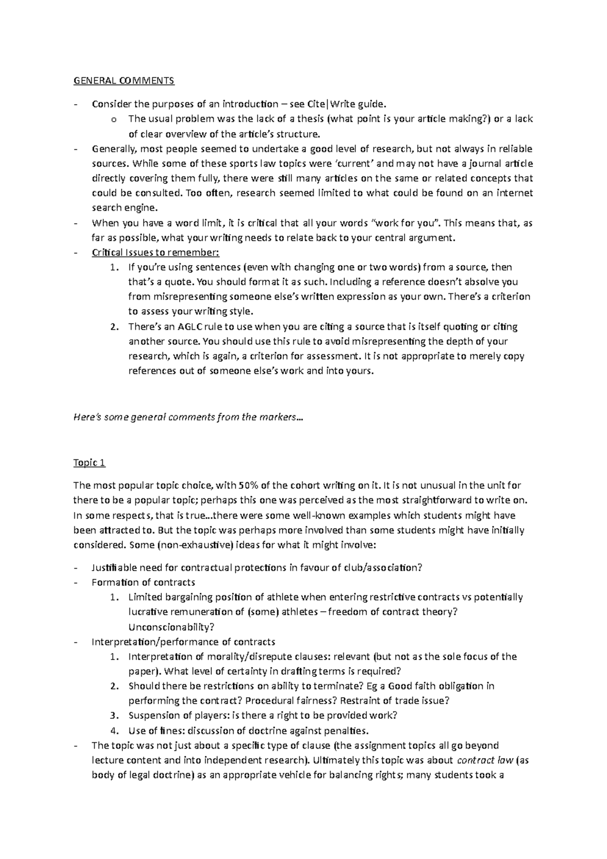 Assignment generic feedback - GENERAL COMMENTS Consider the purposes of ...