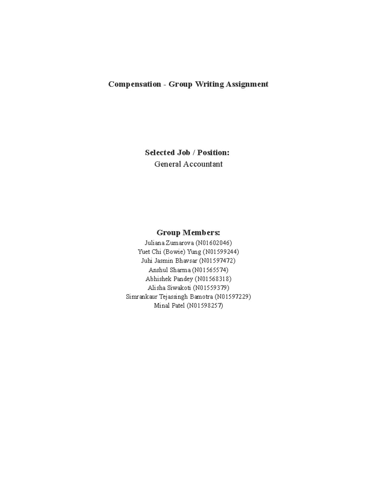 Group Writing Assignment - Compensation - Compensation - Group Writing Assignment Selected Job ...
