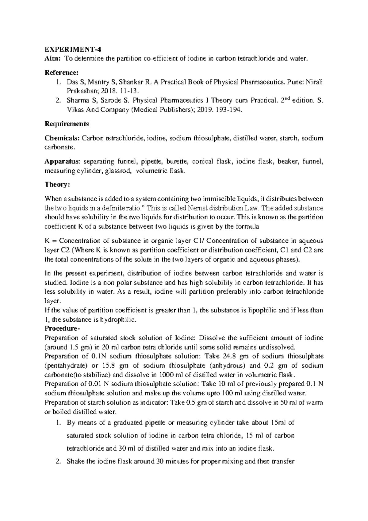 Experiment 4 Physical pharmaceutics - EXPERIMENT- 4 Aim: To determine ...