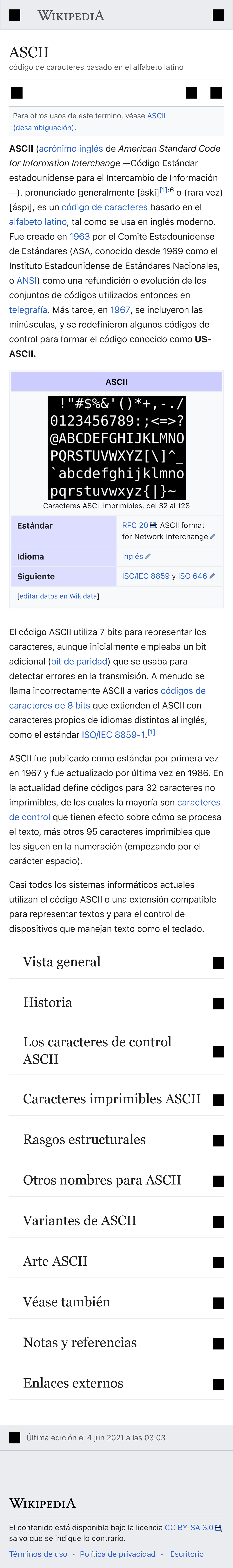 Ascii - Wikipedia, la enciclopedia libre - Té r m i n o s d e u s o ...