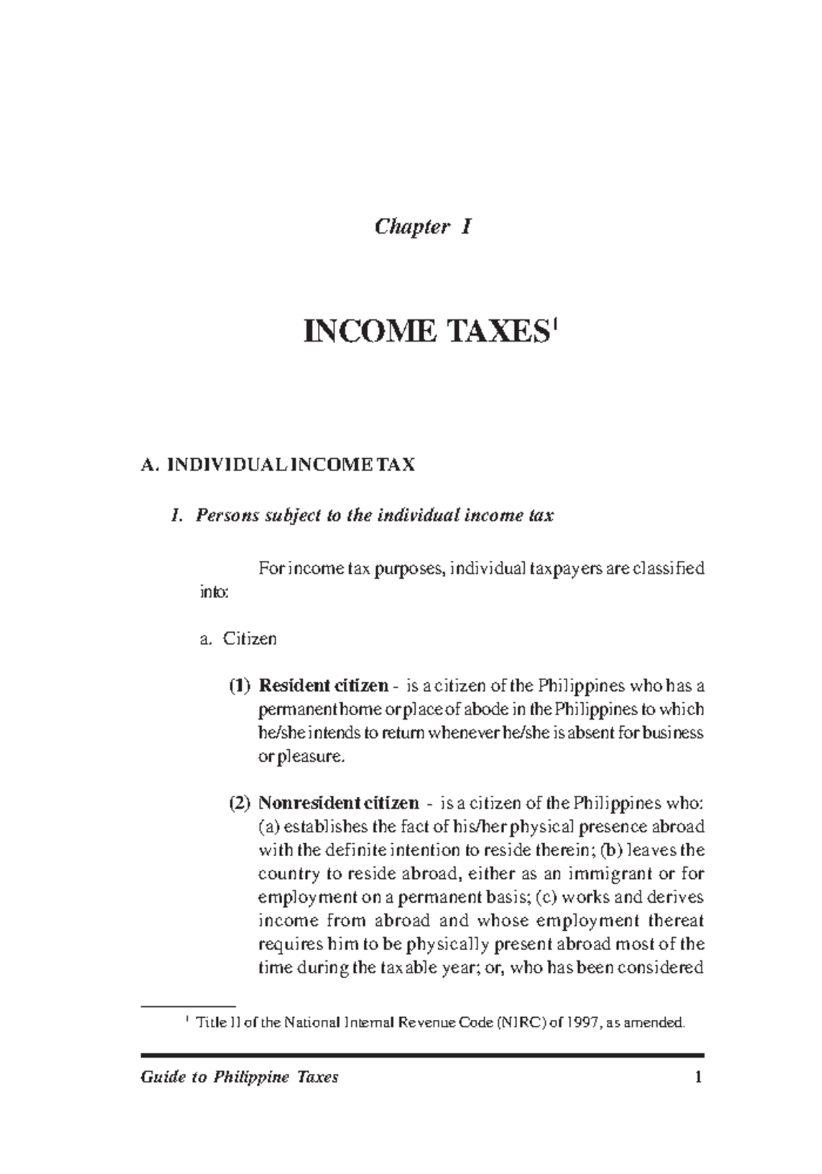 Income-taxes - income tax - EO 22 Chapter I INCOME TAXES 1 A ...