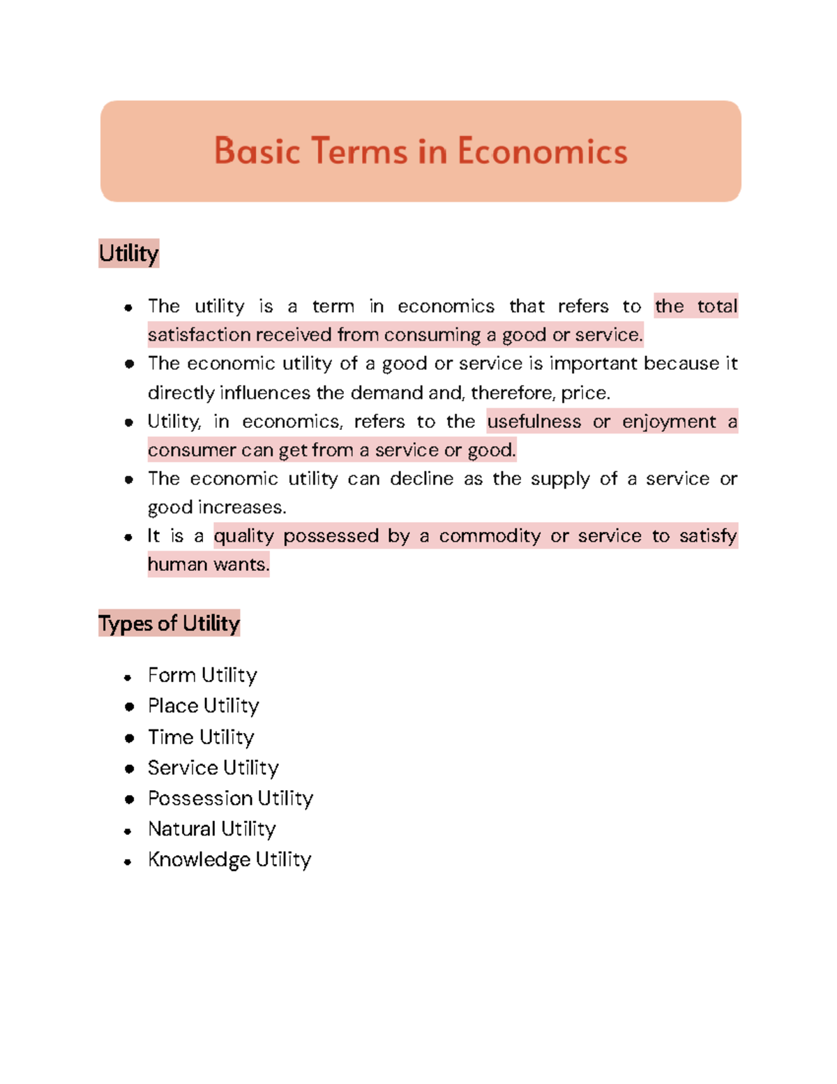 Basic Terms in Economics - Utility The utility is a term in economics ...