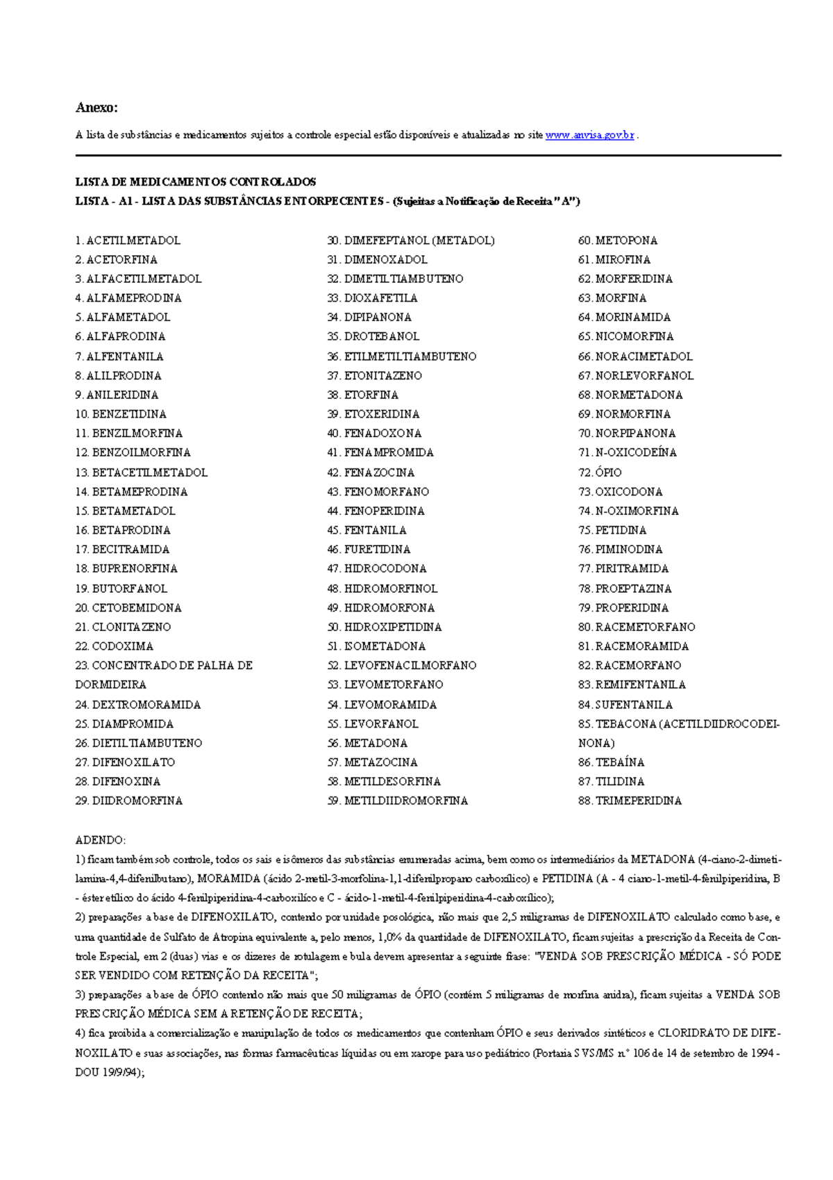 Med icamentos receita A - entorpecentes - Anexo: A lista de substâncias ...