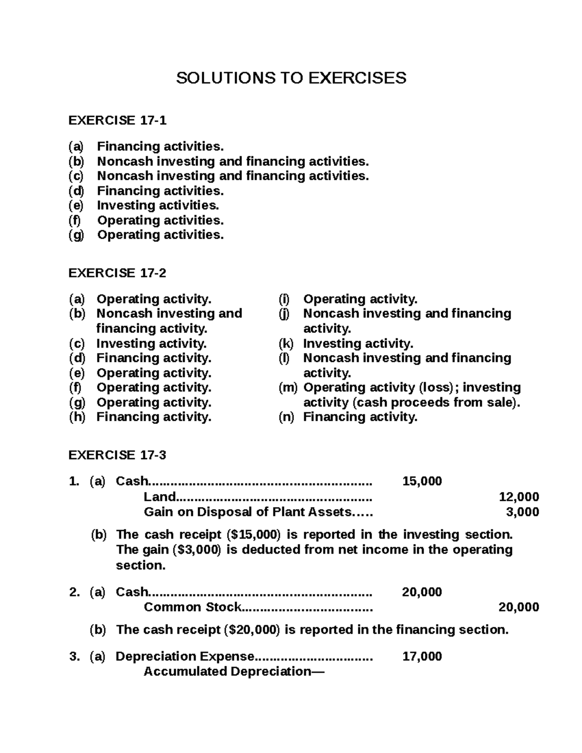 Chapter 17 Exercises Solutions - SOLUTIONS TO EXERCISES EXERCISE 17- (a ...
