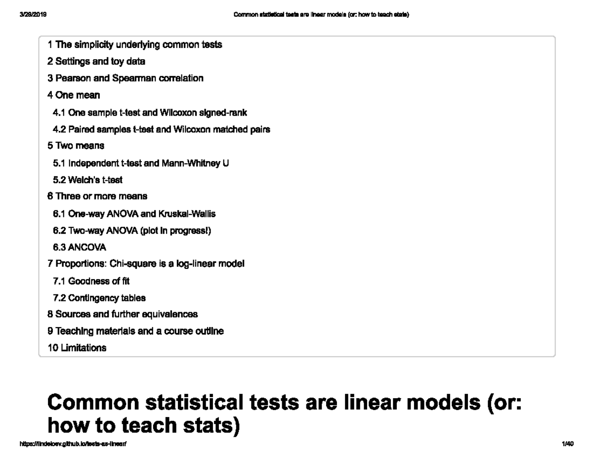 Common statistical tests are linear models - CIS-81 - Studocu