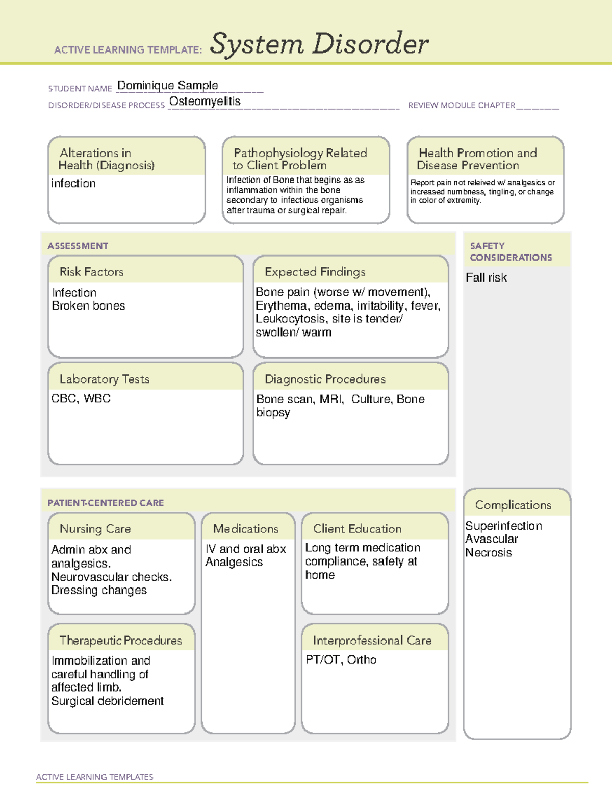 Osteomyelitis system disorder - ACTIVE LEARNING TEMPLATES System ...