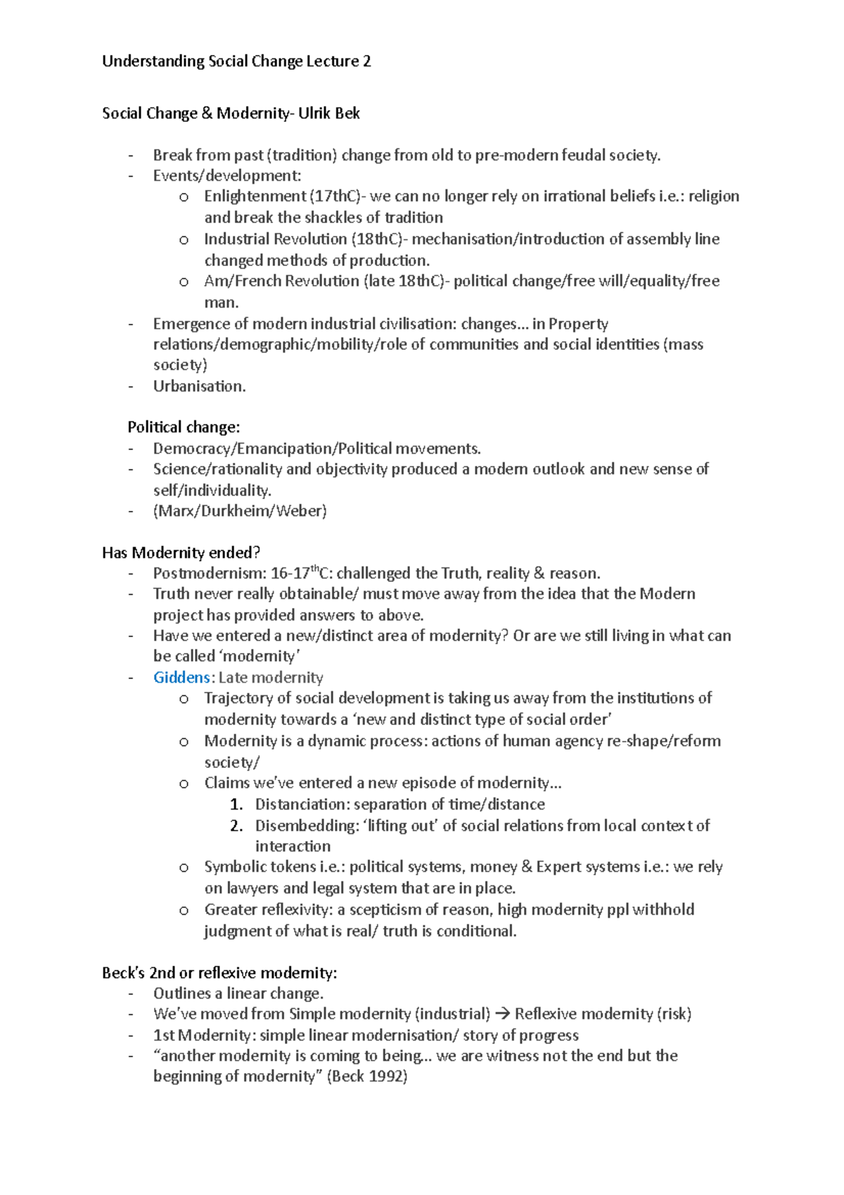 Understanding Social Change Lecture 2 - Social Change & Modernity ...