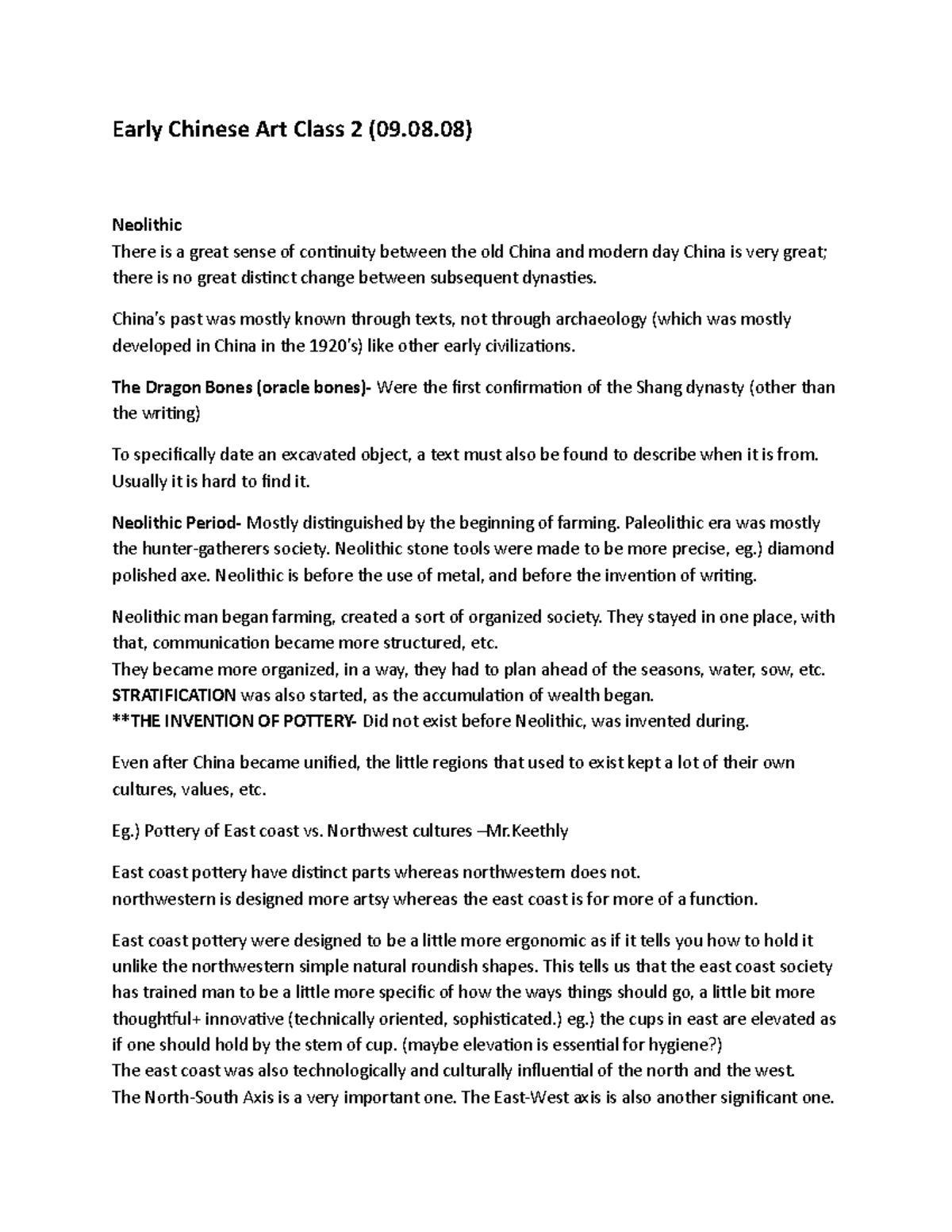 Lecture note, Early Chinese Art, Class 2 - Early Chinese Art Class 2 ...