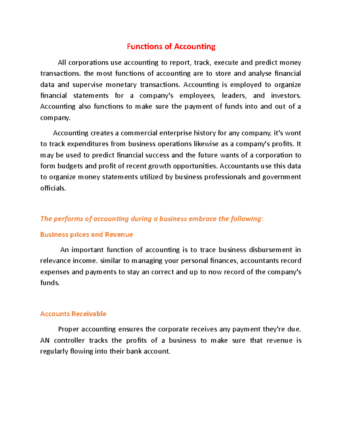 Basic Acc Functions of Accounting - Functions of Accounting All ...