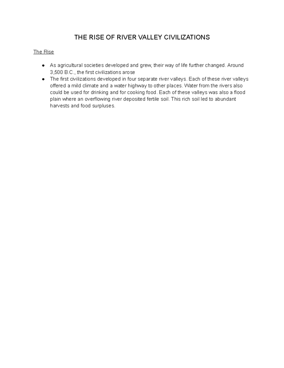 World History Notes Part 2 - THE RISE OF RIVER VALLEY CIVILIZATIONS The ...